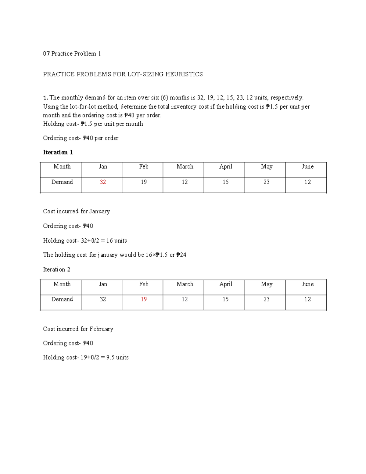 Inventory 07 Practice problem 1 - 07 Practice Problem 1 PRACTICE PROBLEMS FOR LOT-SIZING ...