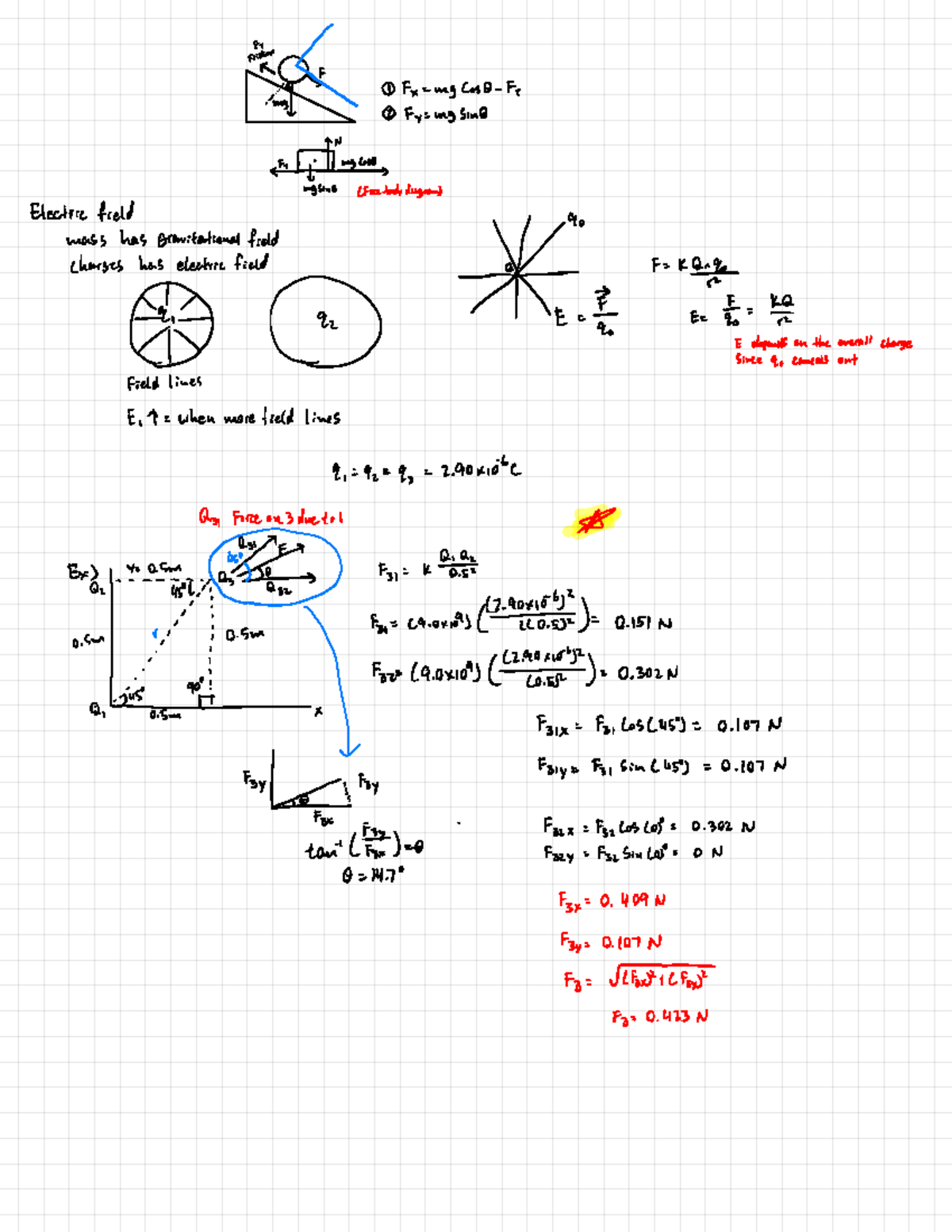 4 - Electric field, free body diagram and class example of a complex ...
