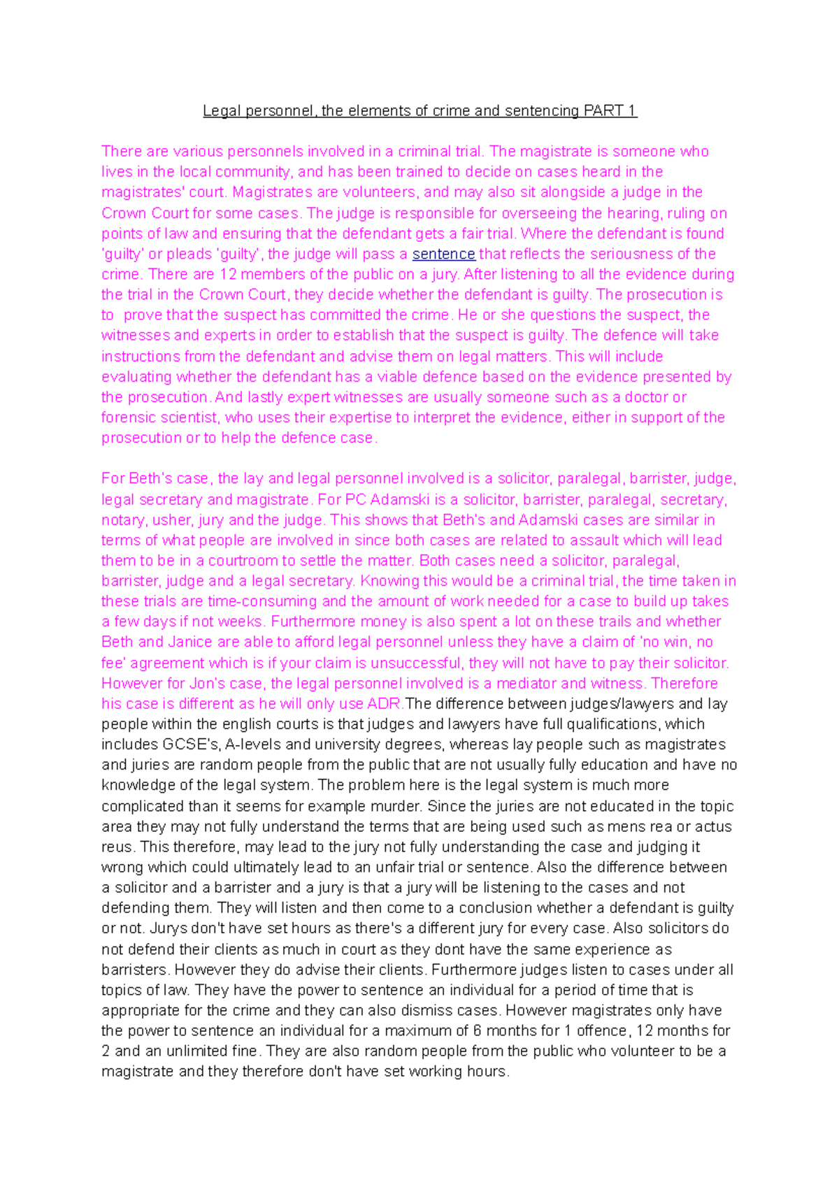 Legal personnel, the elements of crime and sentencing PART 1 - The ...