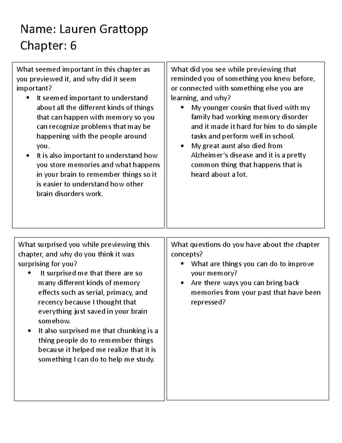 Psy ch 6 notes - Name: Lauren Grattopp Chapter: 6 What did you see ...