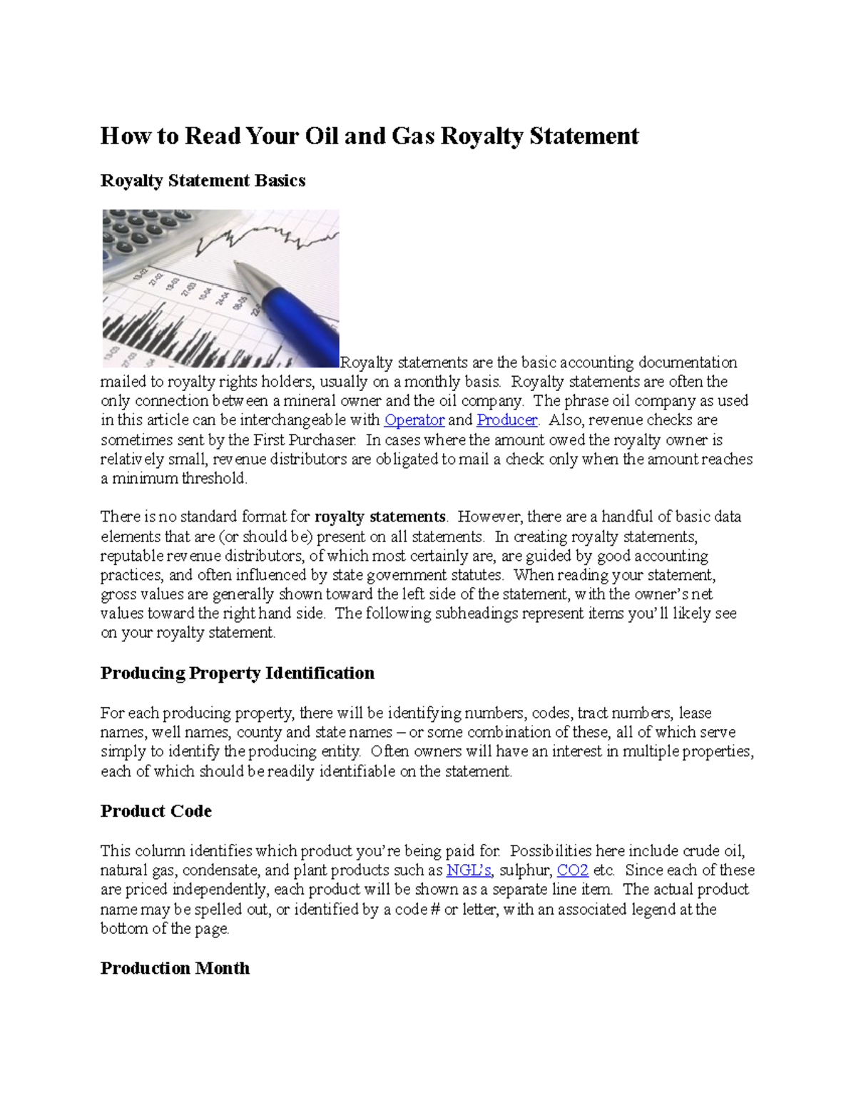 Oil and Gas Royalty Statement - How to Read Your Oil and Gas Royalty ...