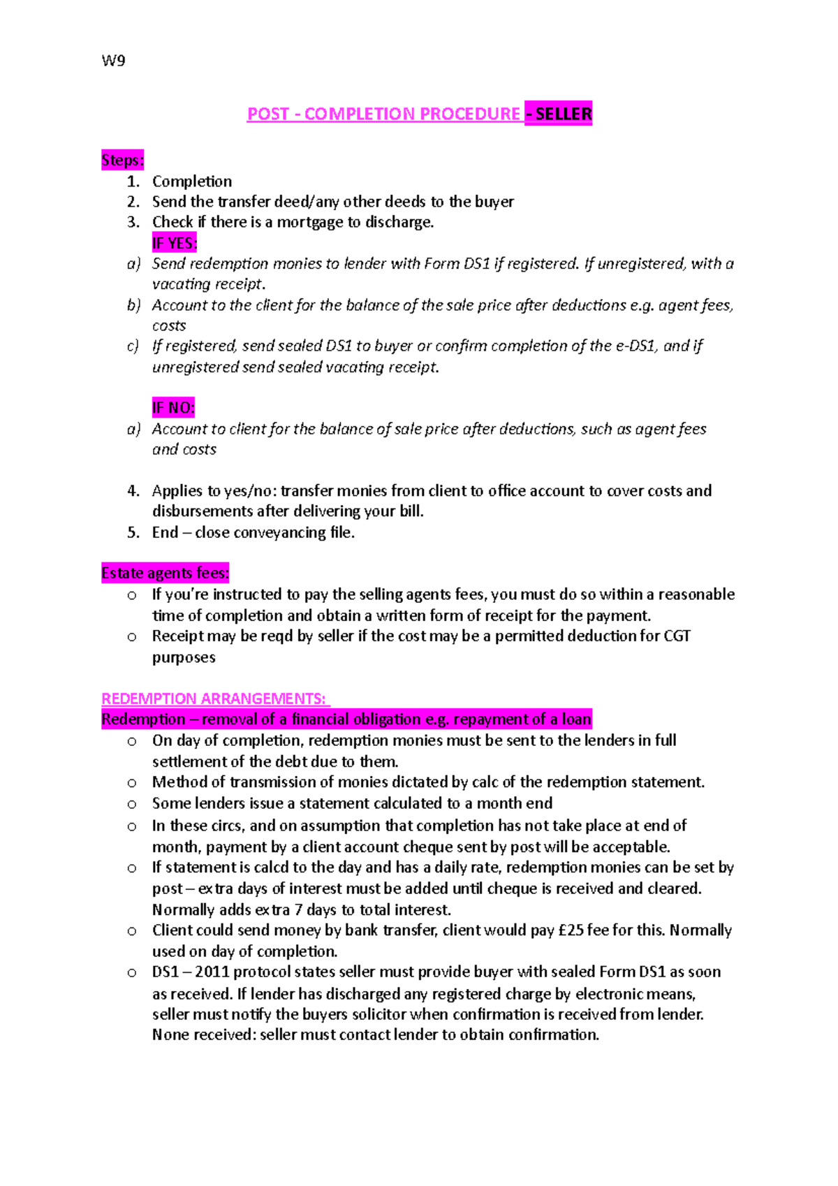 Post-completion procedure - POST - COMPLETION PROCEDURE - SELLER Steps ...