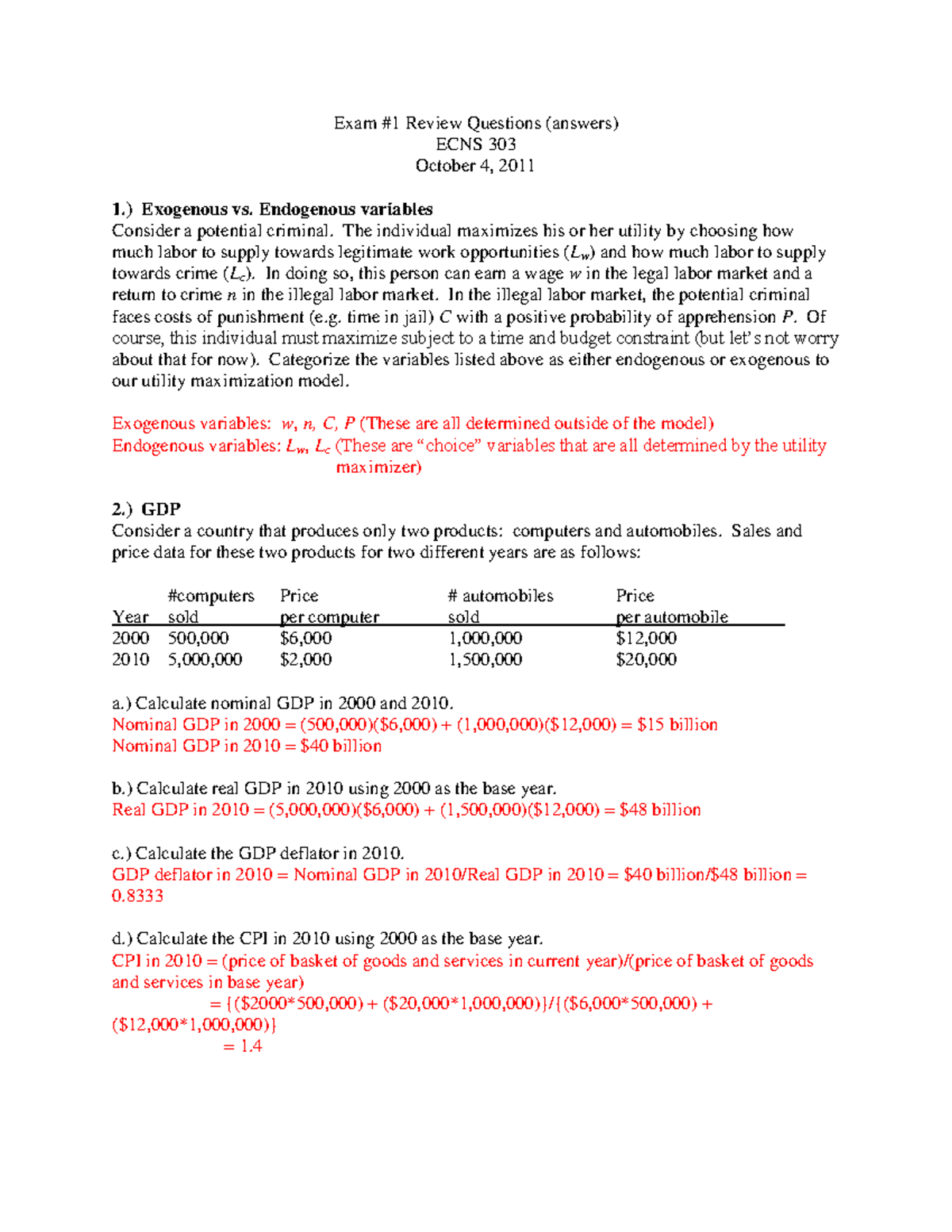 Exam1 review answers - họiojojojo - Exam #1 Review Questions (answers ...