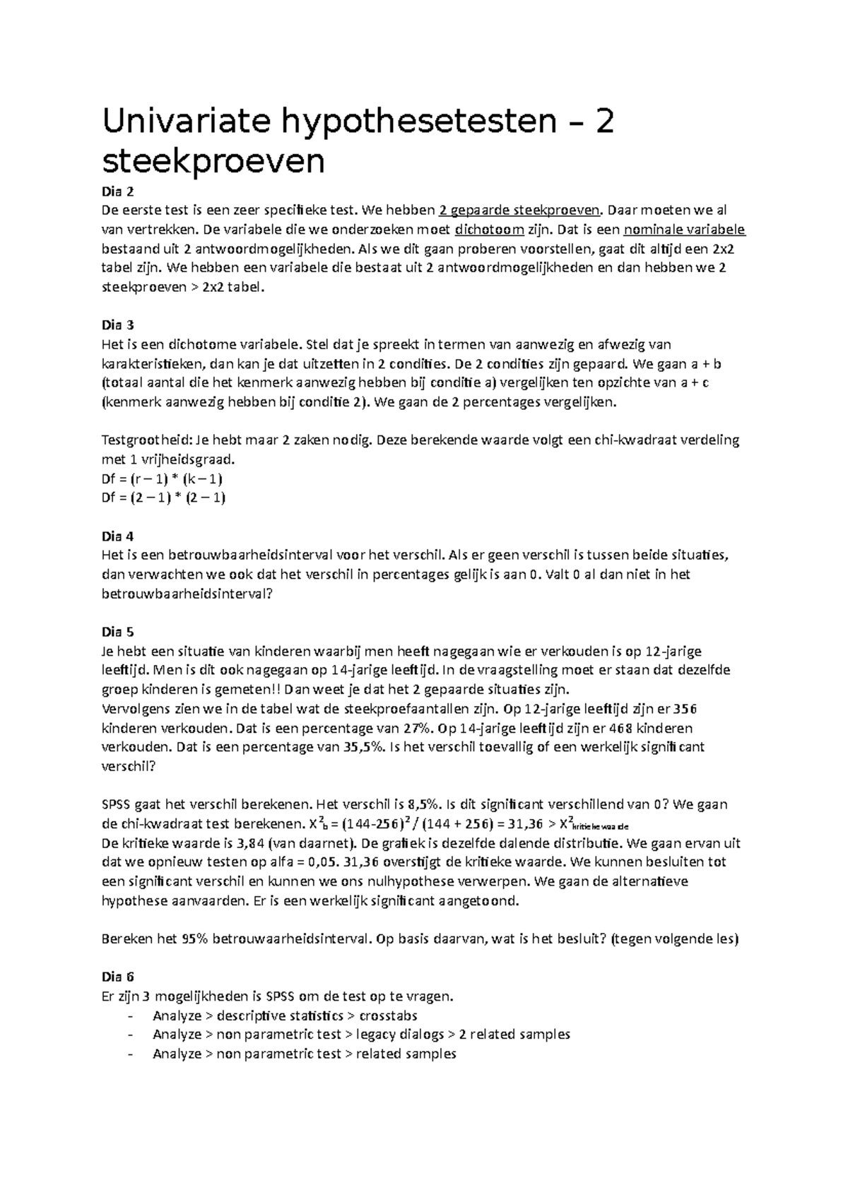8. Univariate hypothesetesten – 2 steekproeven - Univariate ...