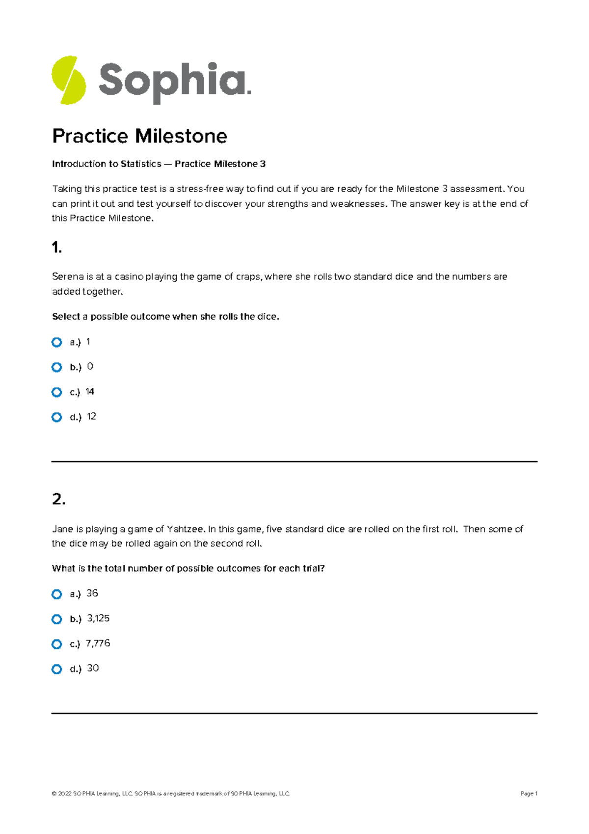 Stat1001 unit 3 practice milestone - a.) 1 b.) 0 c.) 14 d.) 12 a.) 36 b ...