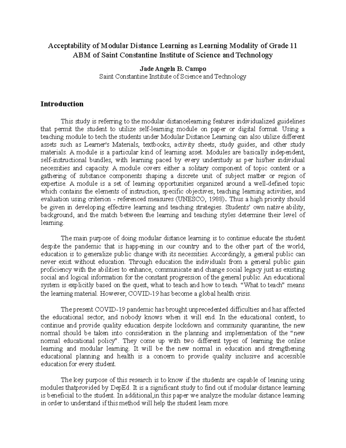Acceptability of Modular Distance Learning as Learning Modality of ...