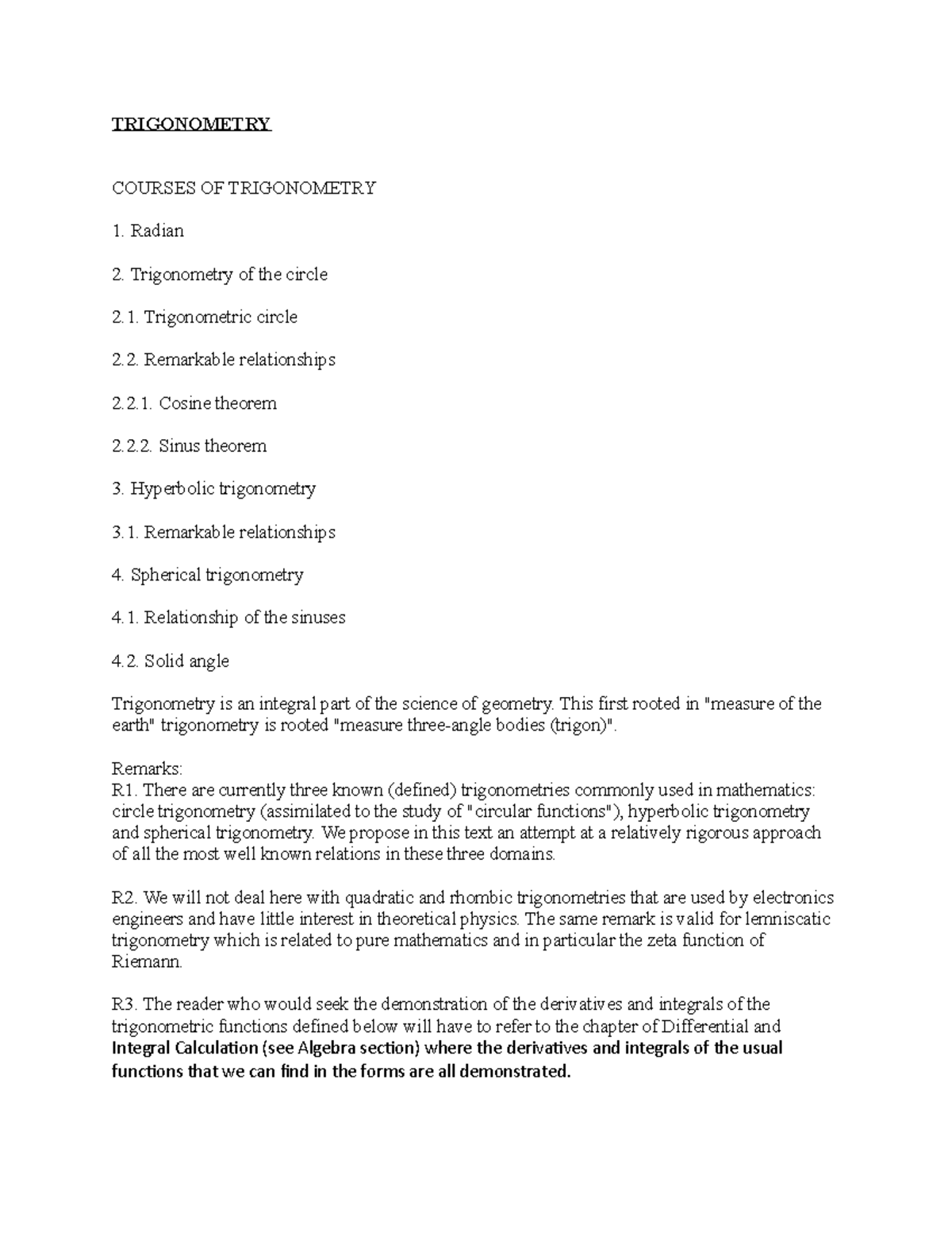 Trigonometry - TRIGONOMETRY COURSES OF TRIGONOMETRY Radian Trigonometry ...