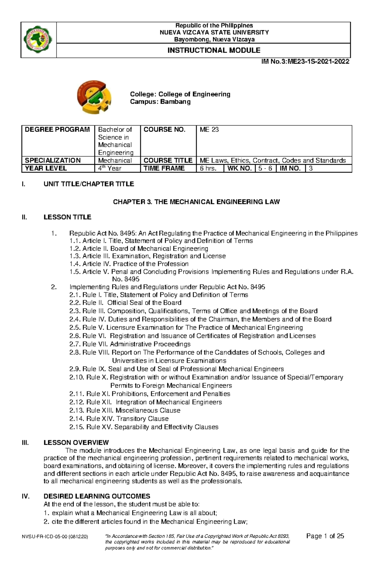 ME Laws 3 NVSU FR ICD 05 00 - NUEVA VIZCAYA STATE UNIVERSITY Bayombong ...