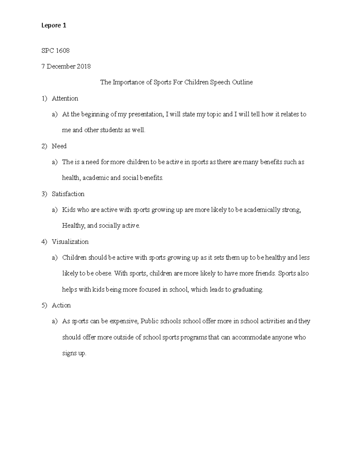 Persuavie Speech Outline - Lepore 1 SPC 1608 7 December 2018 The ...