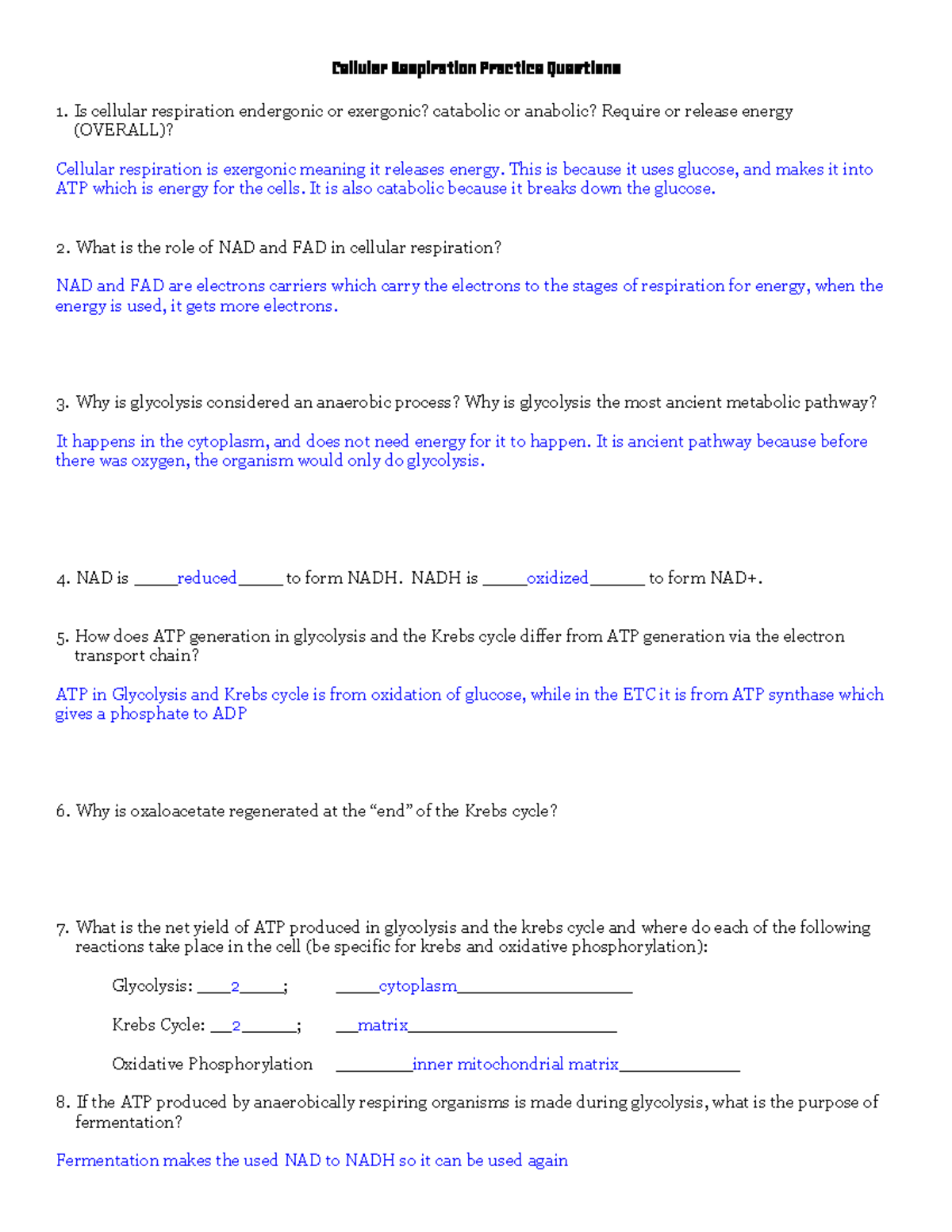 Cellular Respiration Practice Questions - Is cellular respiration ...