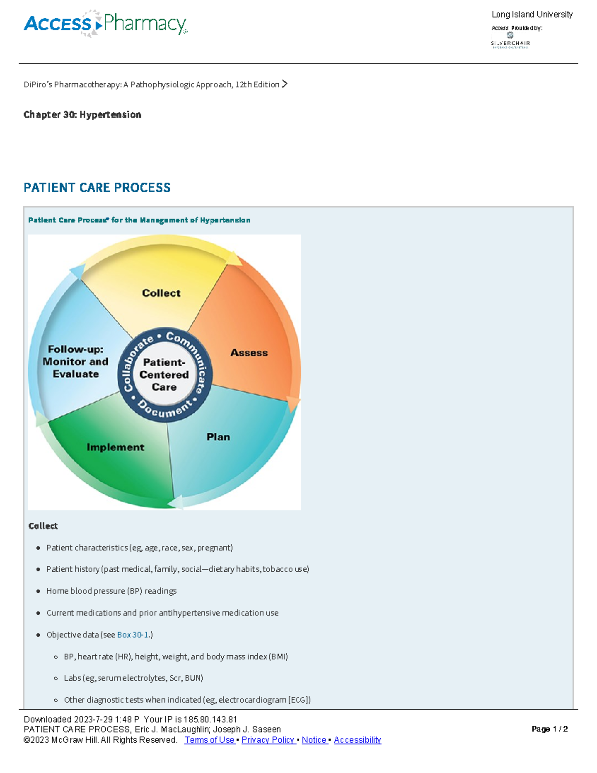 Patient CARE Process - Lecture notes - DiPiro’s Pharmacotherapy: A ...