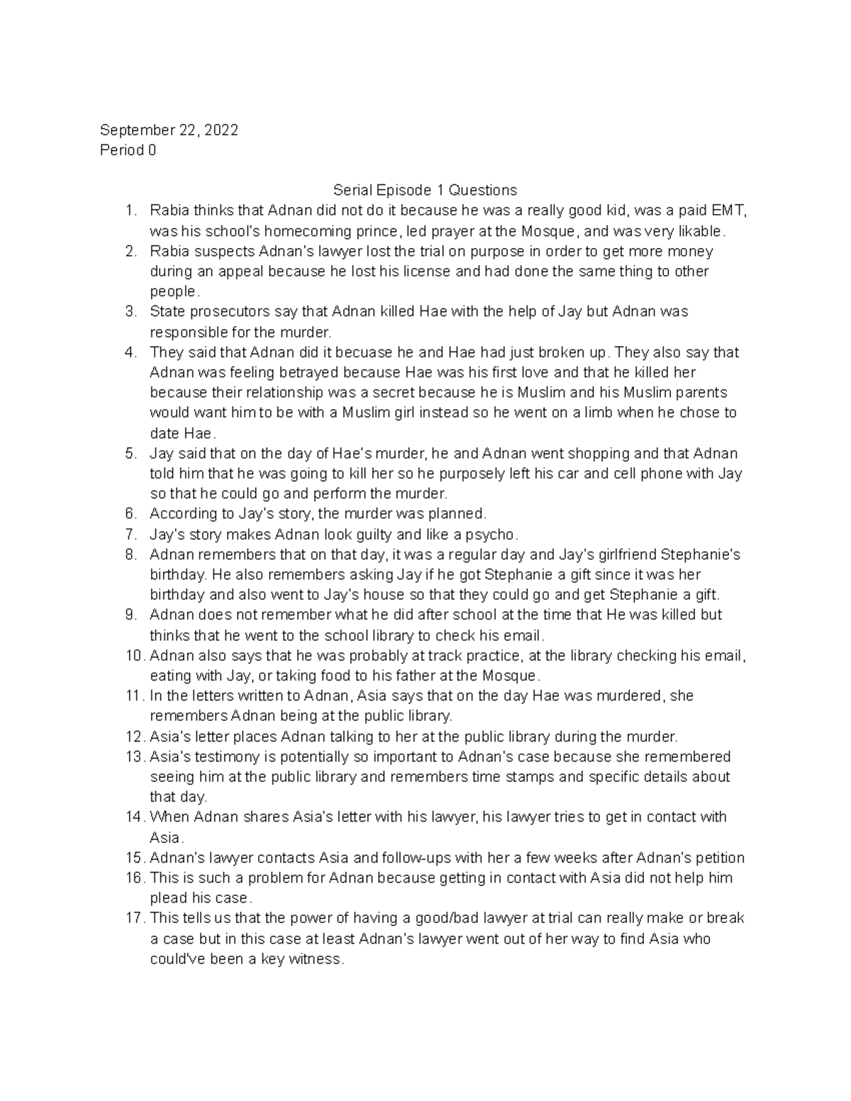 Serial Episode 1 Questions - Studocu