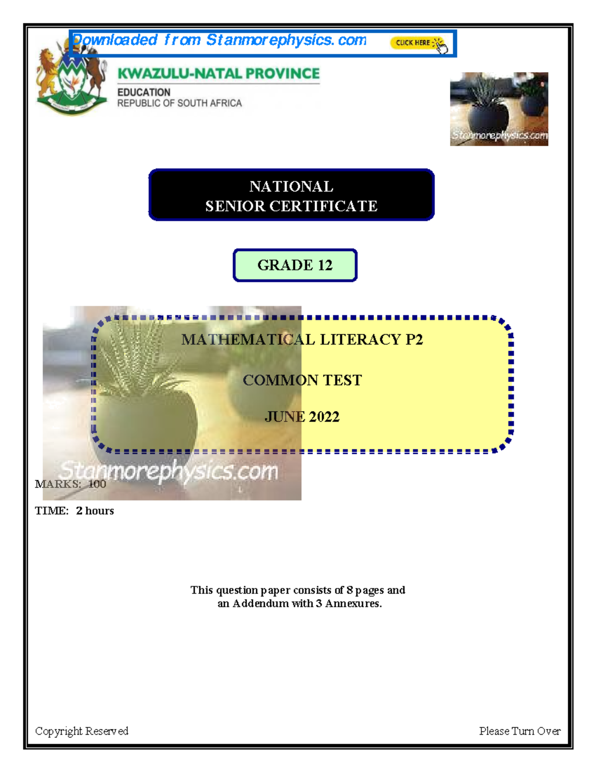 Maths Literacy Grade 12 June 2022 P2 and Memo - MARKS: 100 TIME: 𝟐 ...