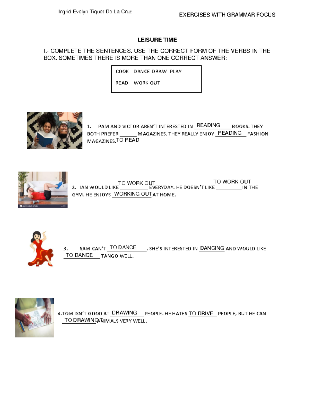 Tarea 3 Exercises Leisure Activities - LEISURE TIME I.- COMPLETE THE ...