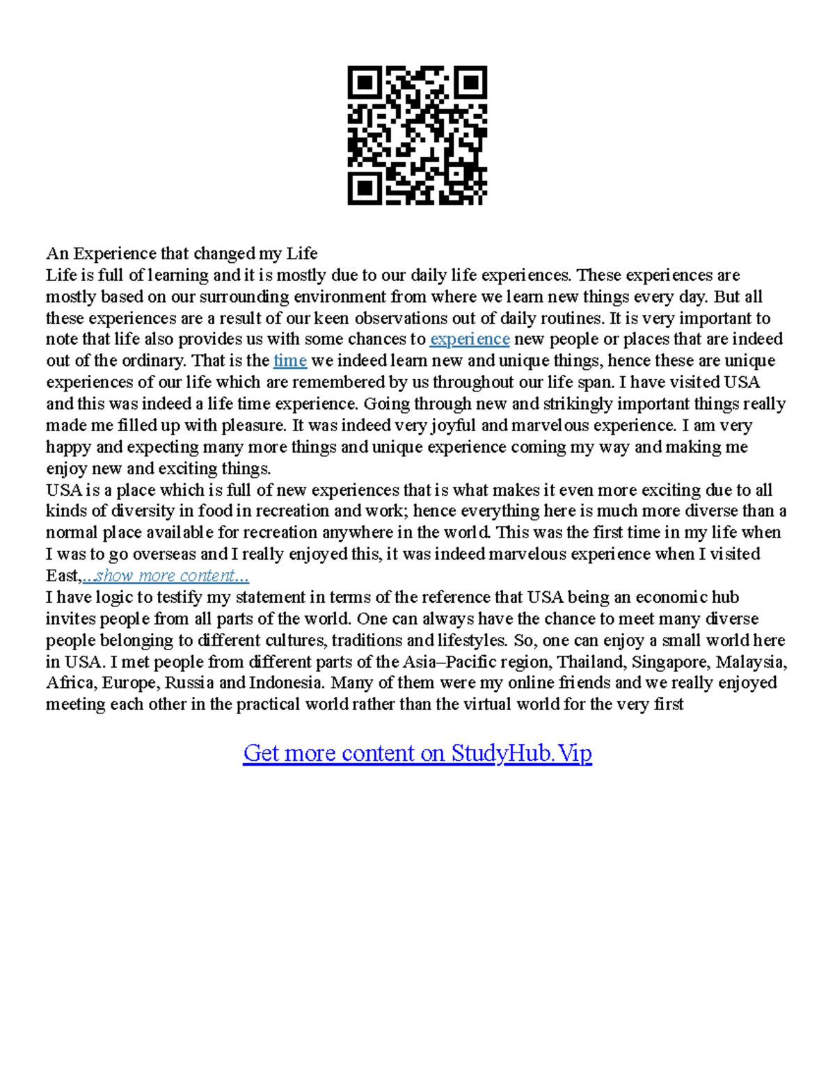 A Personal Experience Essay - An Experience that changed my Life Life ...