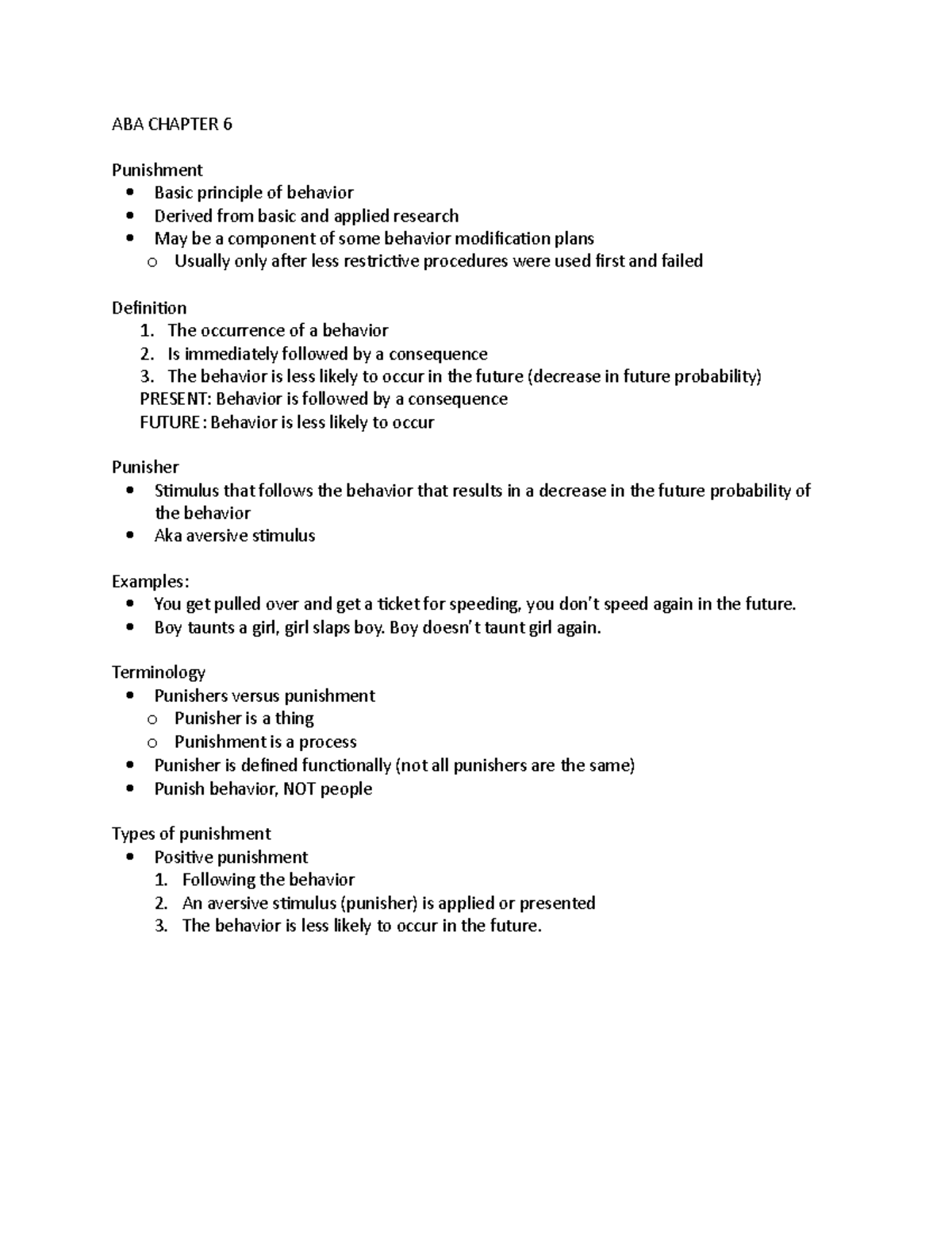 Intro to ABA Chapter 6 - ABA CHAPTER 6 Punishment Basic principle of ...