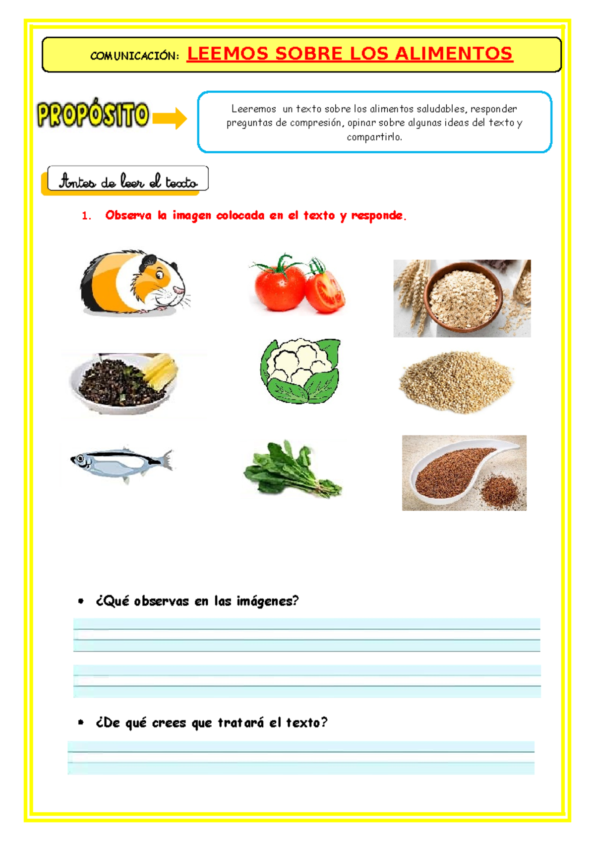 U2 S2 Ficha D1 COM Leemos Sobre LOS Alimentos Saludables Maestras DE ...