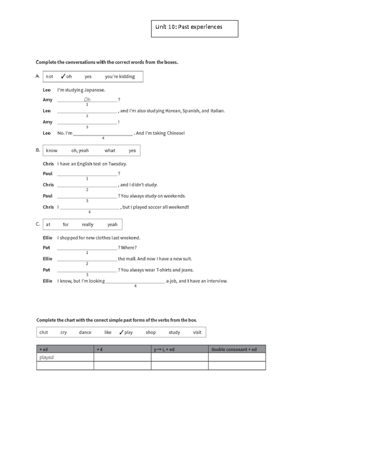 Unit 10 PAST Experiences - Inglés Básico - Unit 10: Past experiences ...