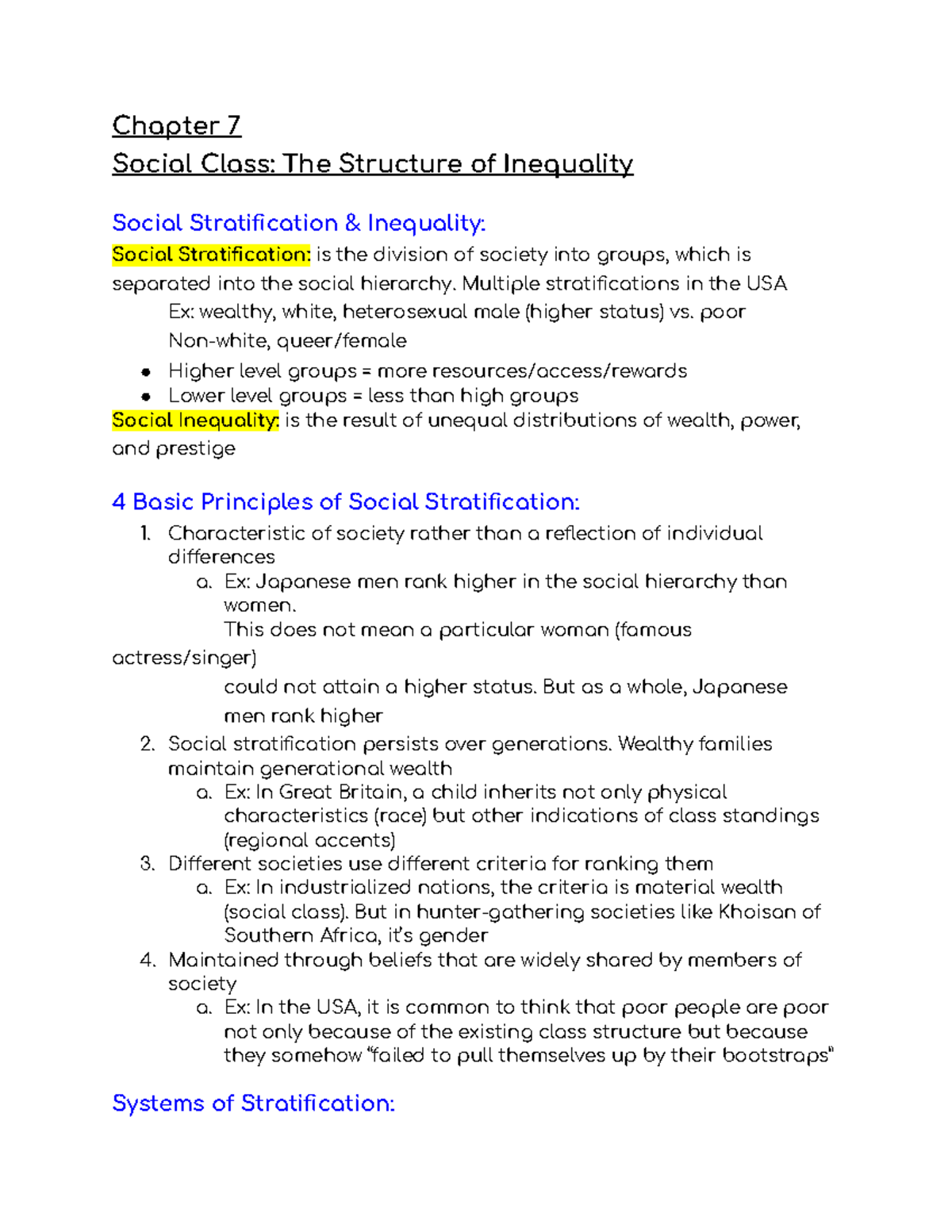 Sociology Chapter 7 - Professor Goode - Chapter 7 Social Class: The ...