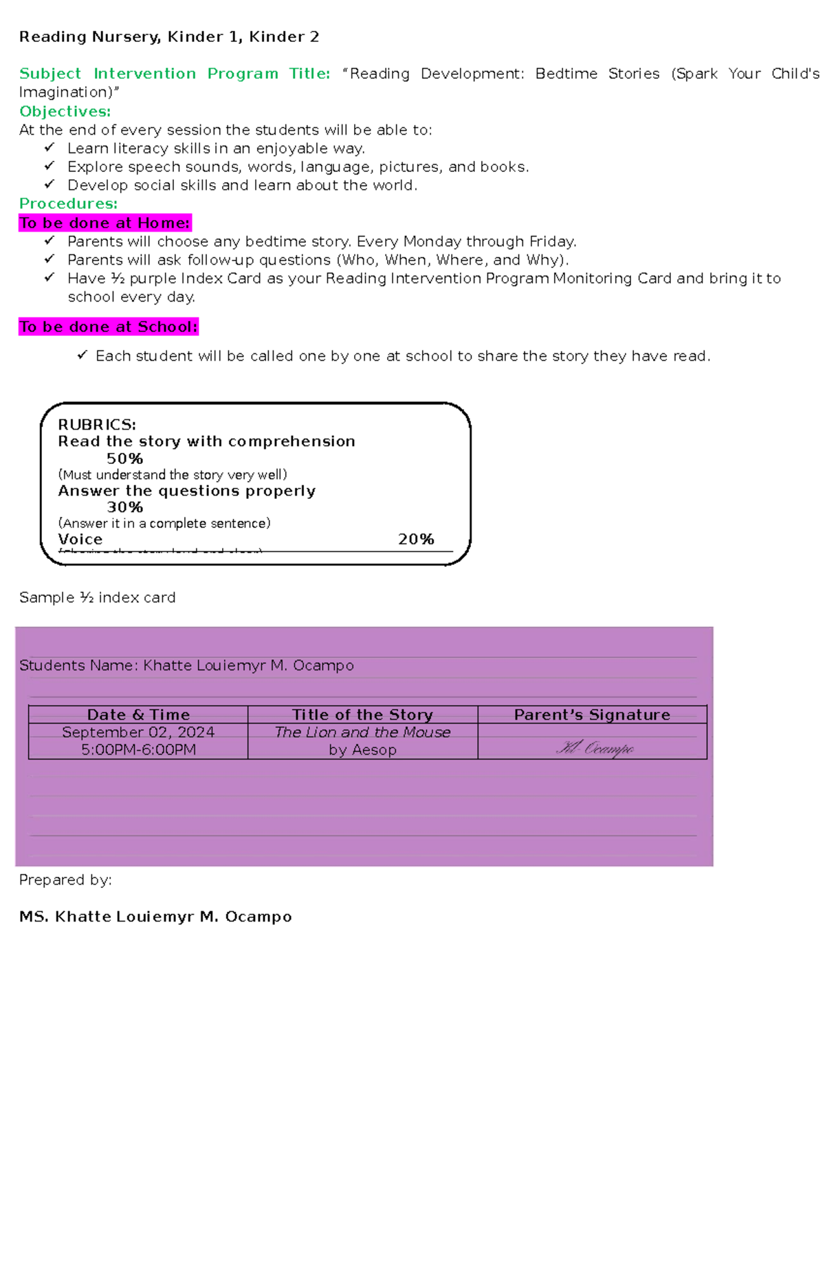 Subject Intervention Program IN Reading NK1K2 - Reading Nursery, Kinder ...