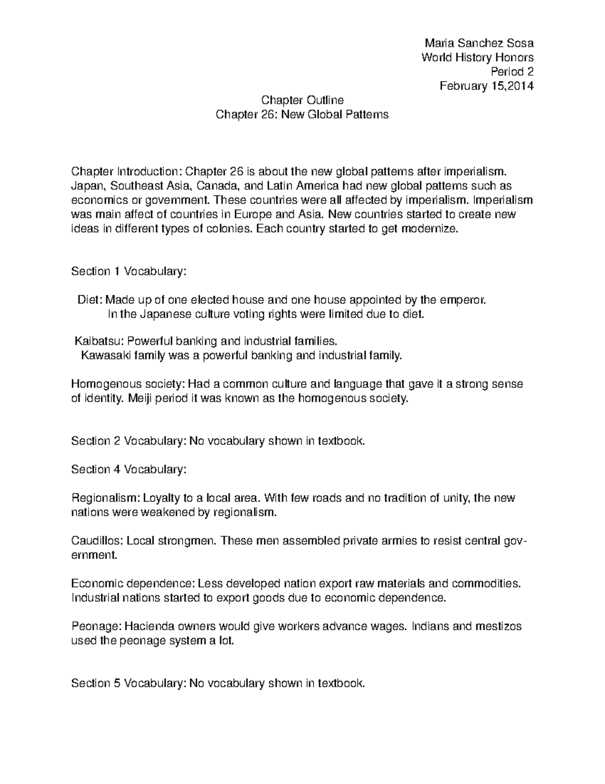 Chapter 26 outline - Lectures notes for class - Maria Sanchez Sosa ...