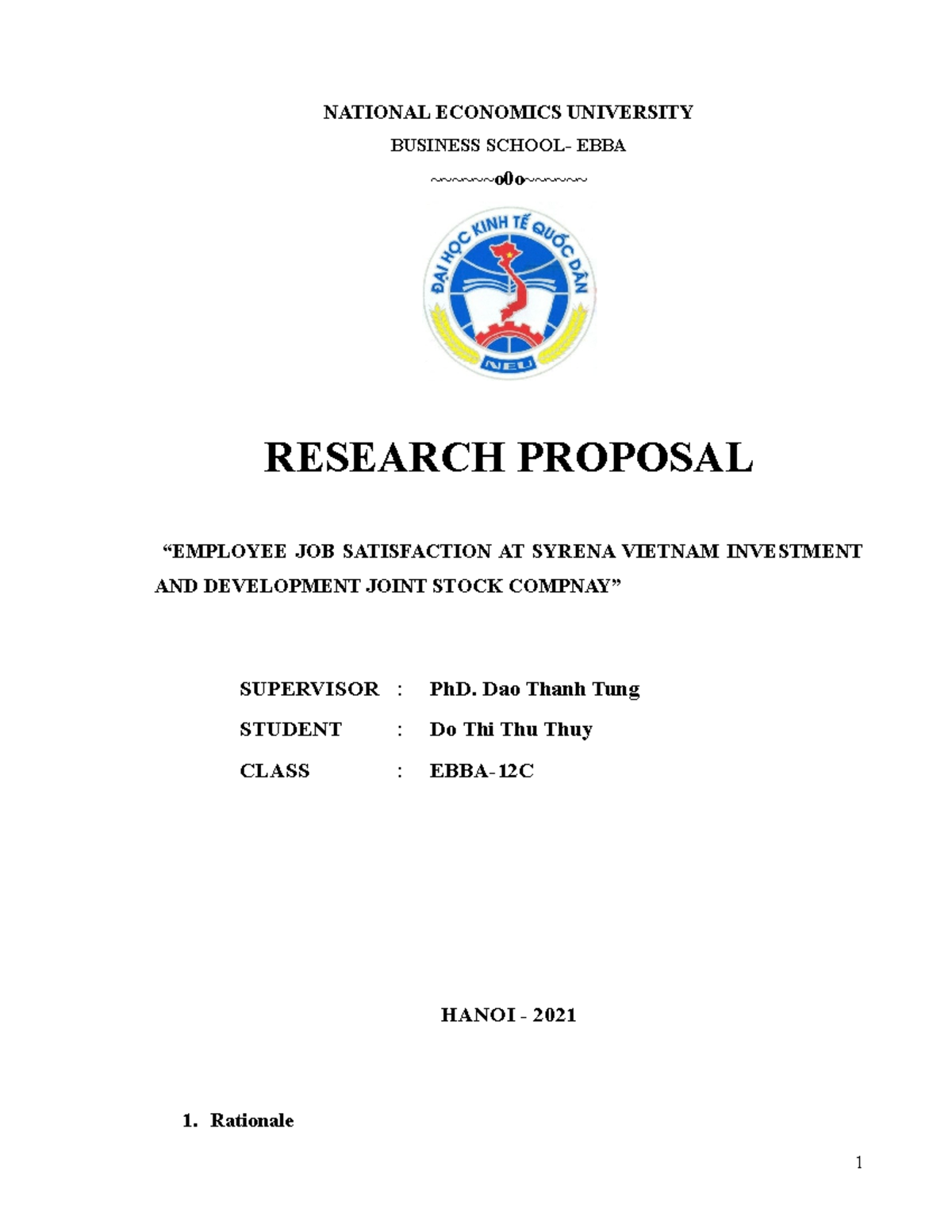 2021 Research Proposal THUY Final - NATIONAL ECONOMICS UNIVERSITY ...