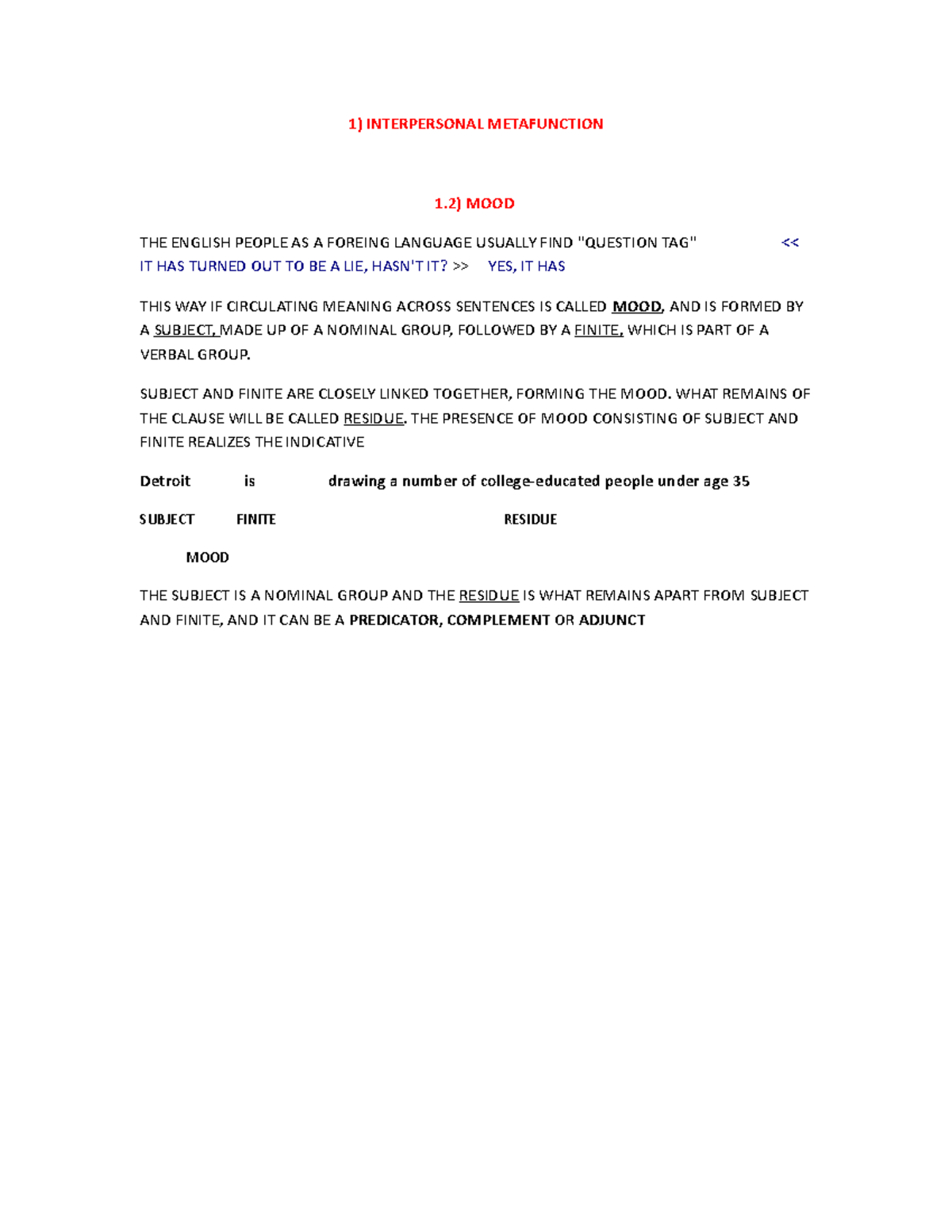 Interpersonal Metafunction - 1) INTERPERSONAL METAFUNCTION 1) MOOD THE ...