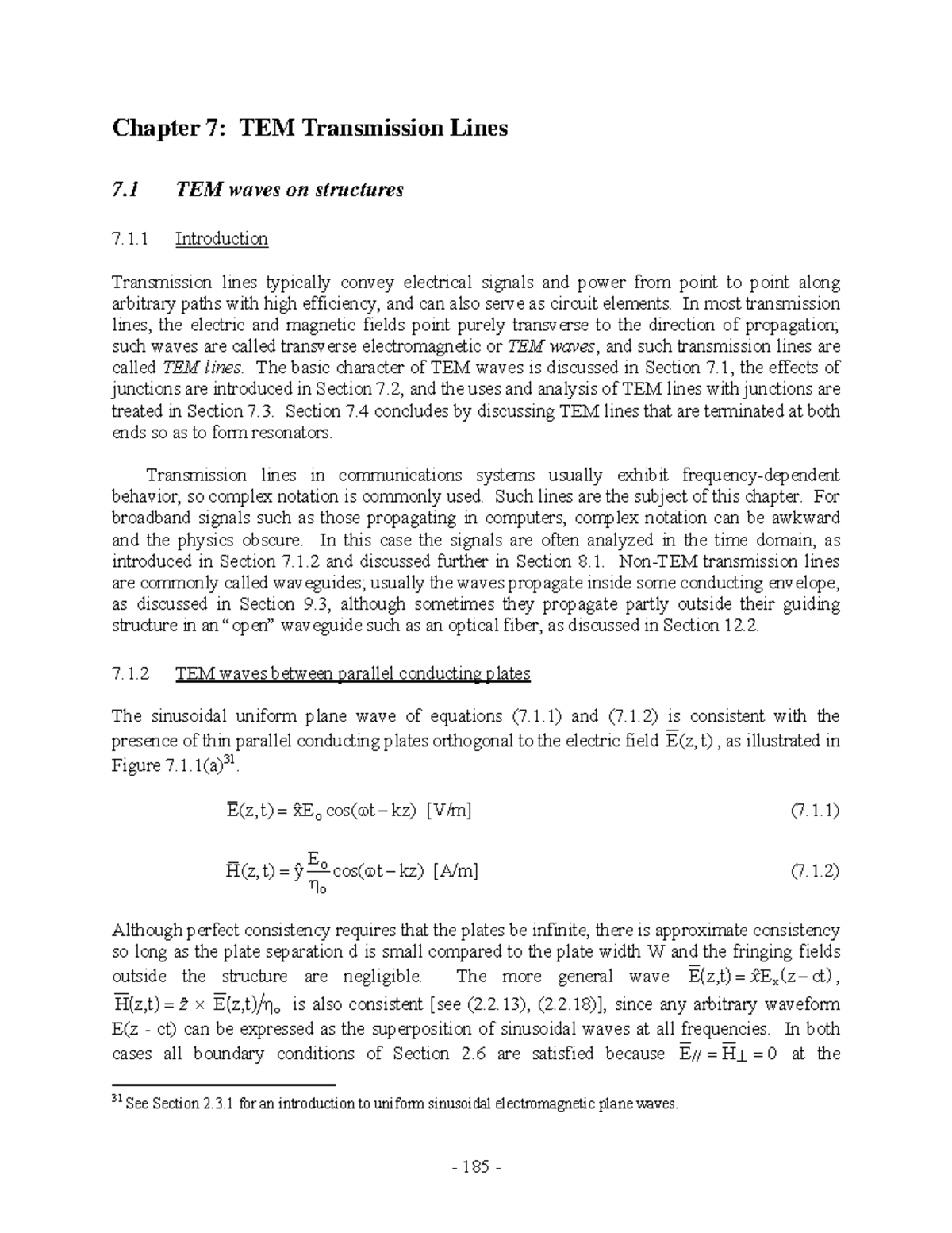 MIT6 013S09 chap07 - Chapter 7: TEM Transmission Lines ####### 7 TEM ...