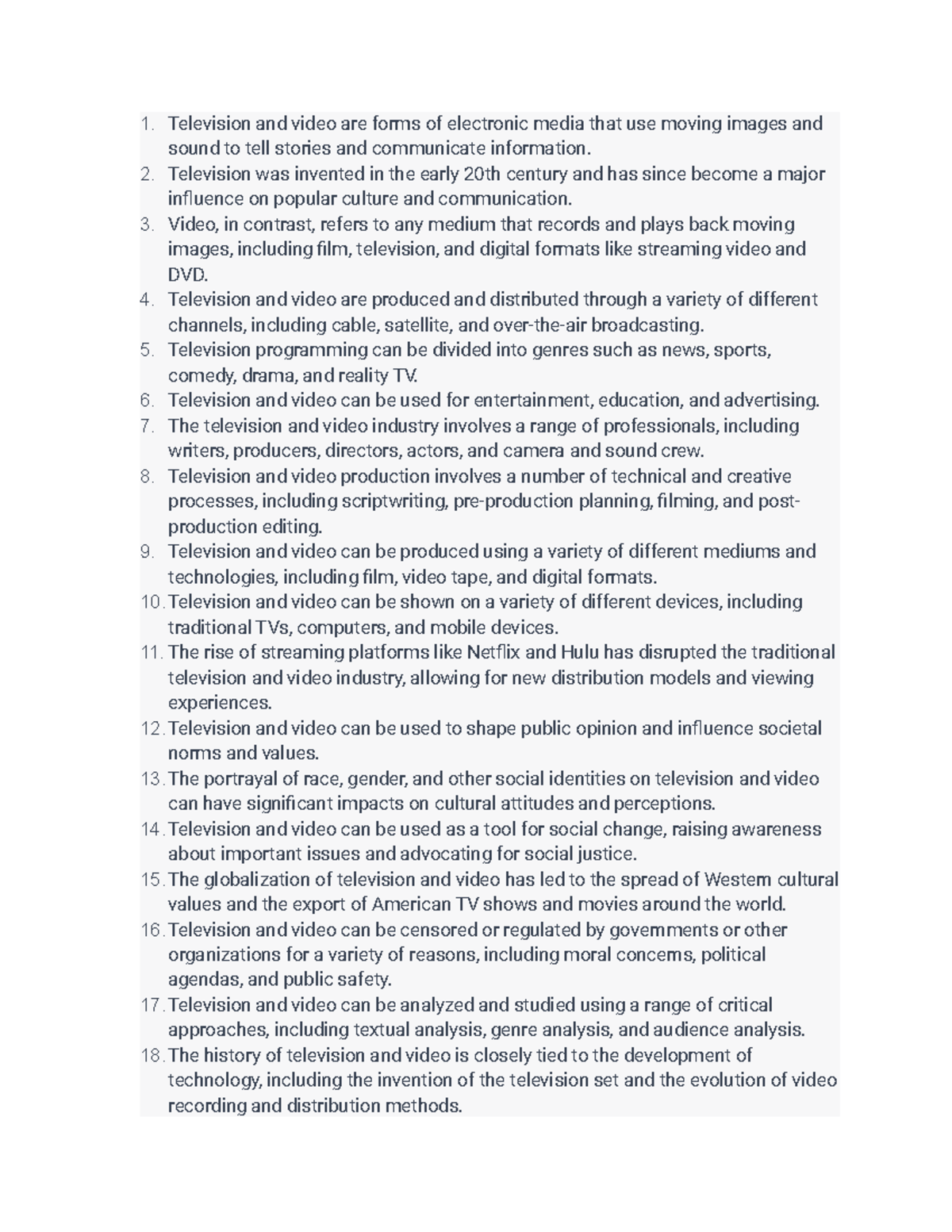 In-class notes, Introduction to Television and Video - Television and ...