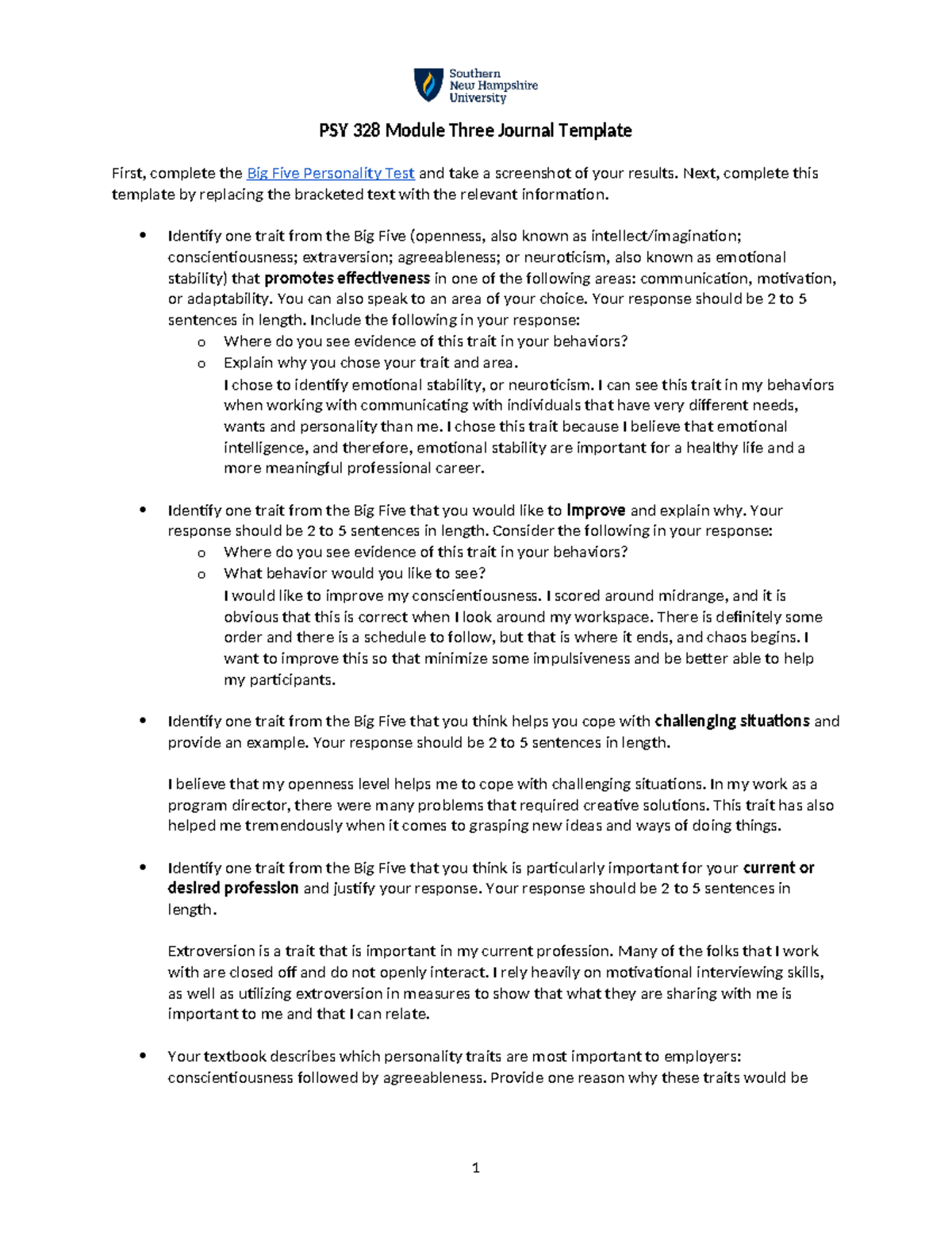 PSY 328 Module Three Journal - Next, complete this template by replacing the bracketed text with ...