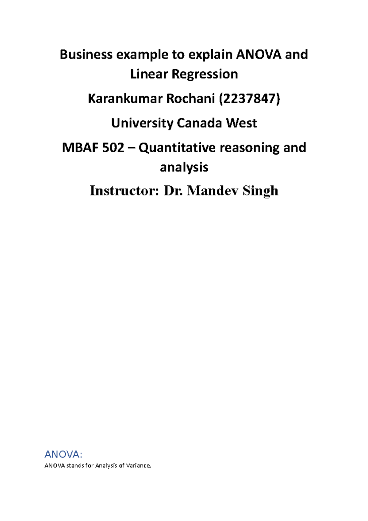 Anova - MBAF 502 - UCW - Studocu
