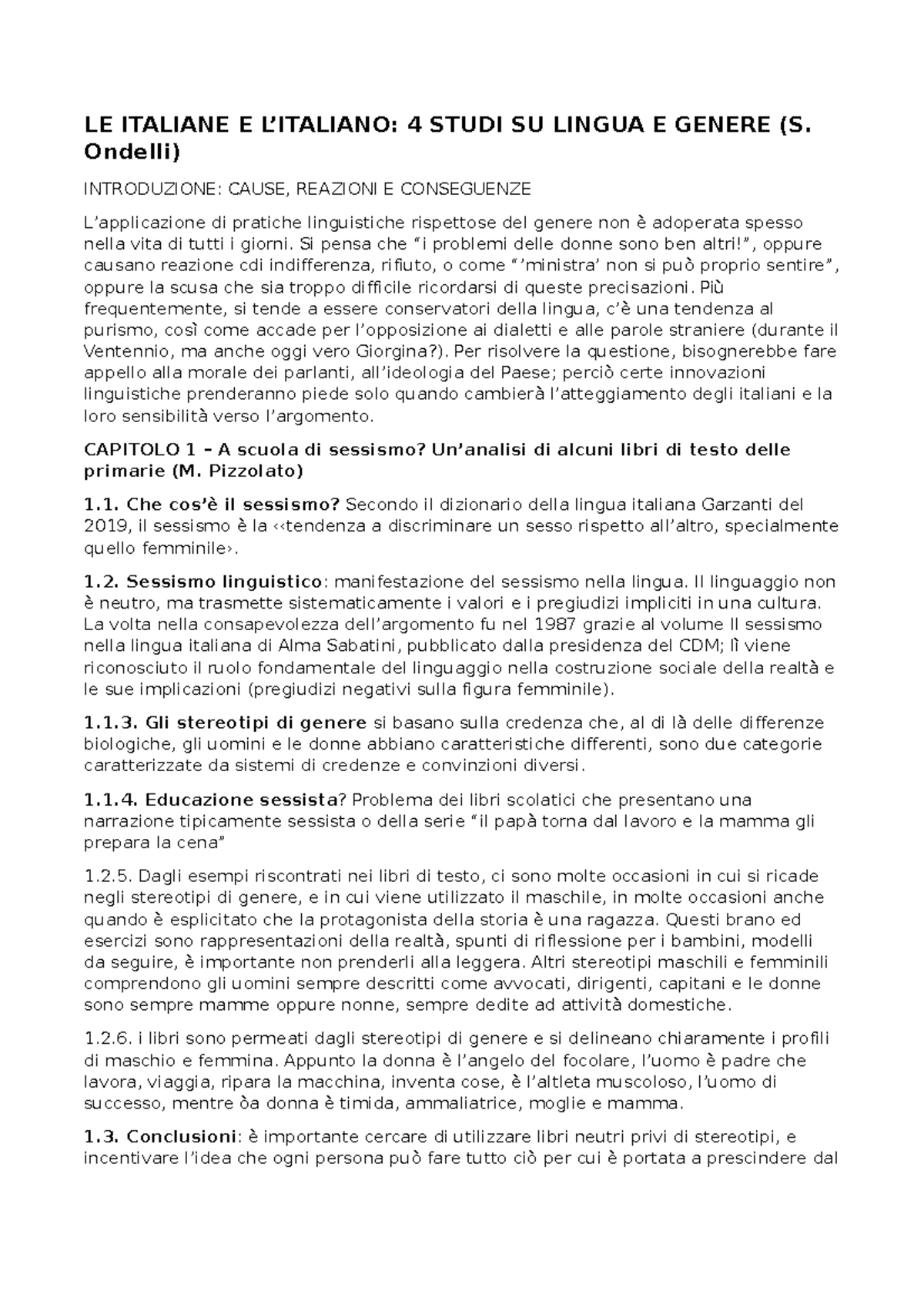 Italiane italiano 4 studi su lingua e genere riassunto - LE ITALIANE E ...