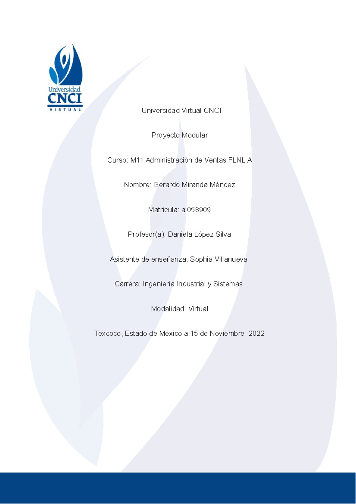 Proyecto Modular Administracion de Ventas - Universidad Virtual CNCI Proyecto Modular Curso: M11 ...