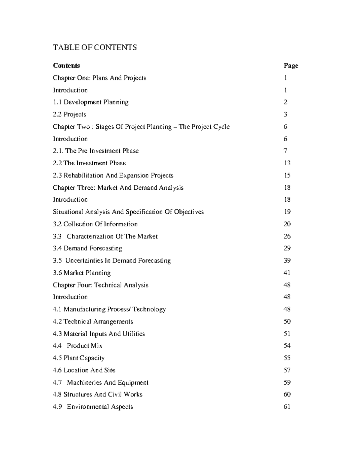 Table OF Contents 2 - Project Analysis and Management - TABLE OF ...