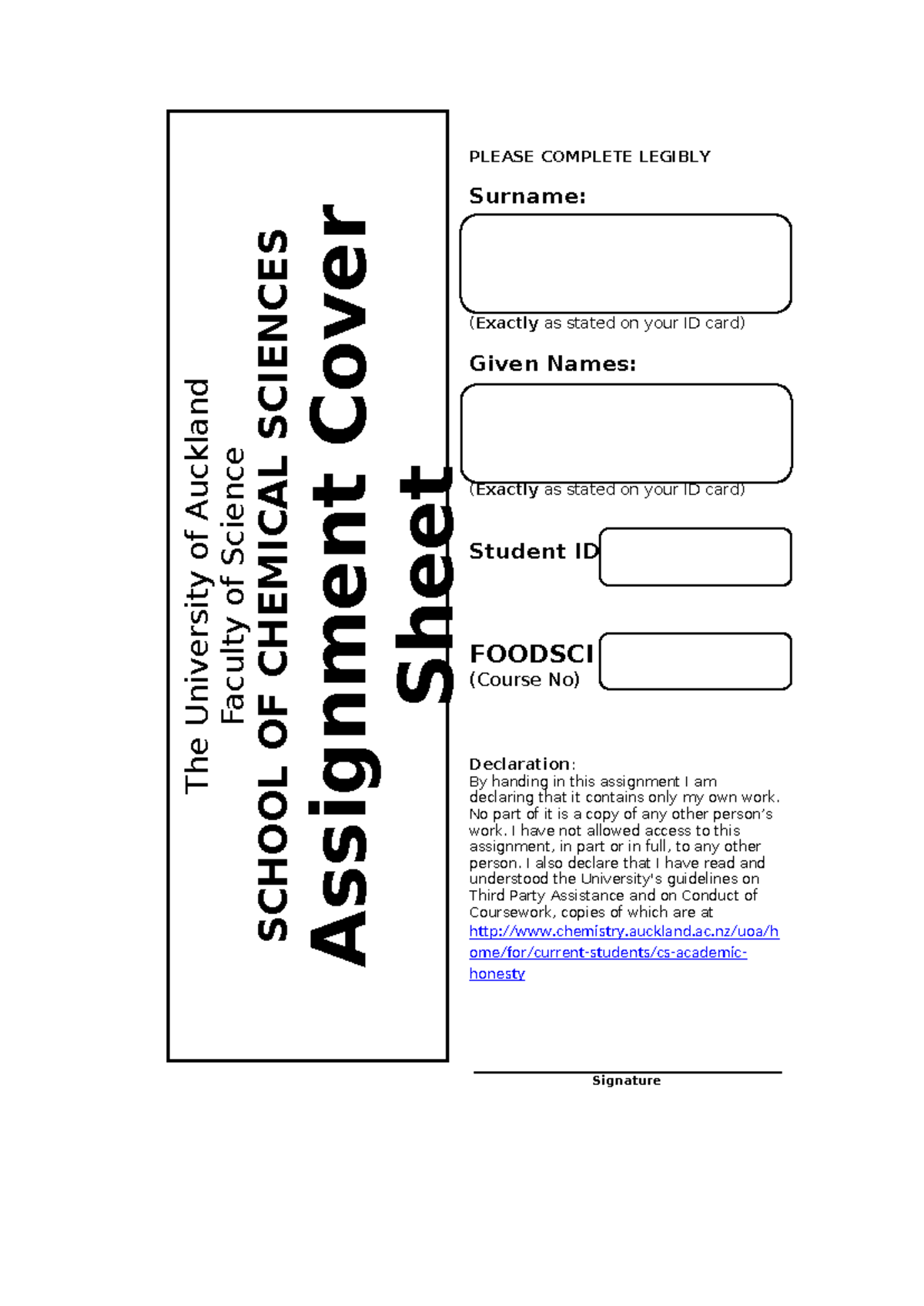 310 Assignment Cover Sheet - PLEASE COMPLETE LEGIBLY Surname: (Exactly ...