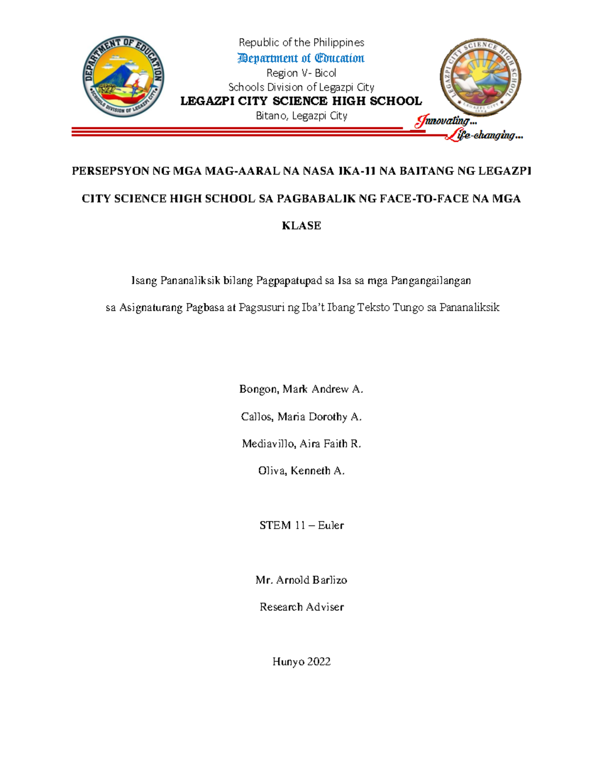 Q4 Euler Ikalawang-Pangkat Pinal-na-Awtput - Republic of the ...