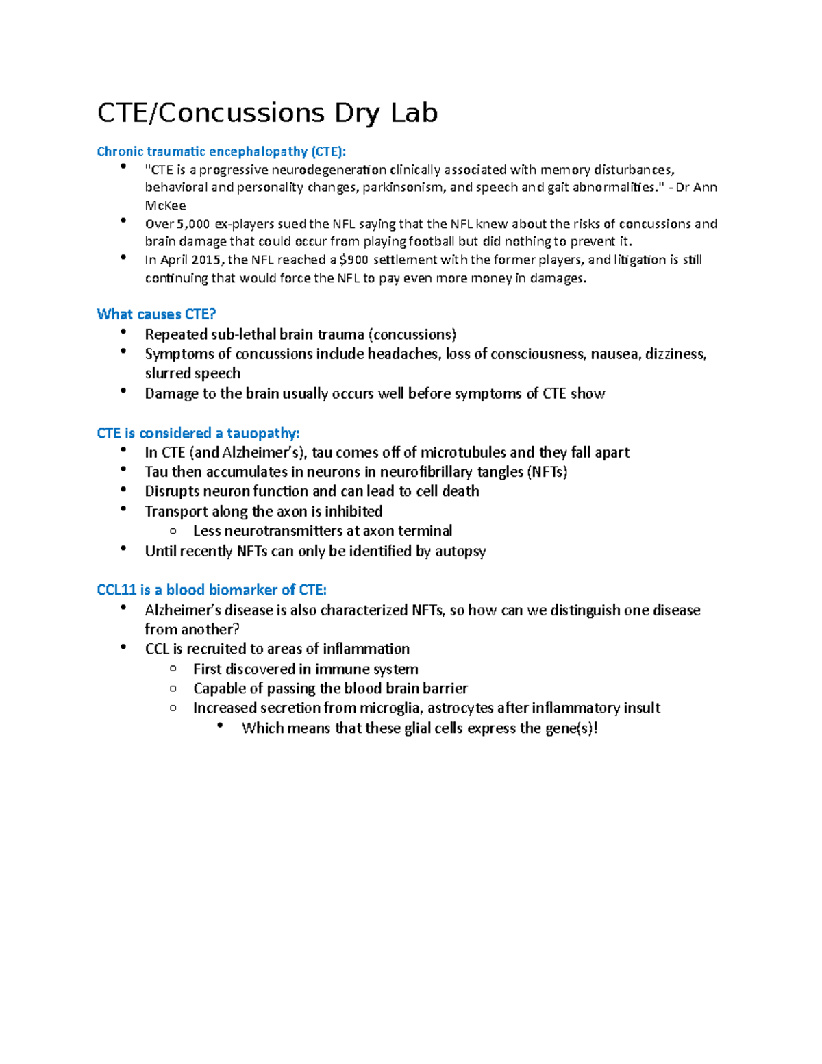 CTE-Concussions Dry Lab - CTE/Concussions Dry Lab Chronic traumatic ...