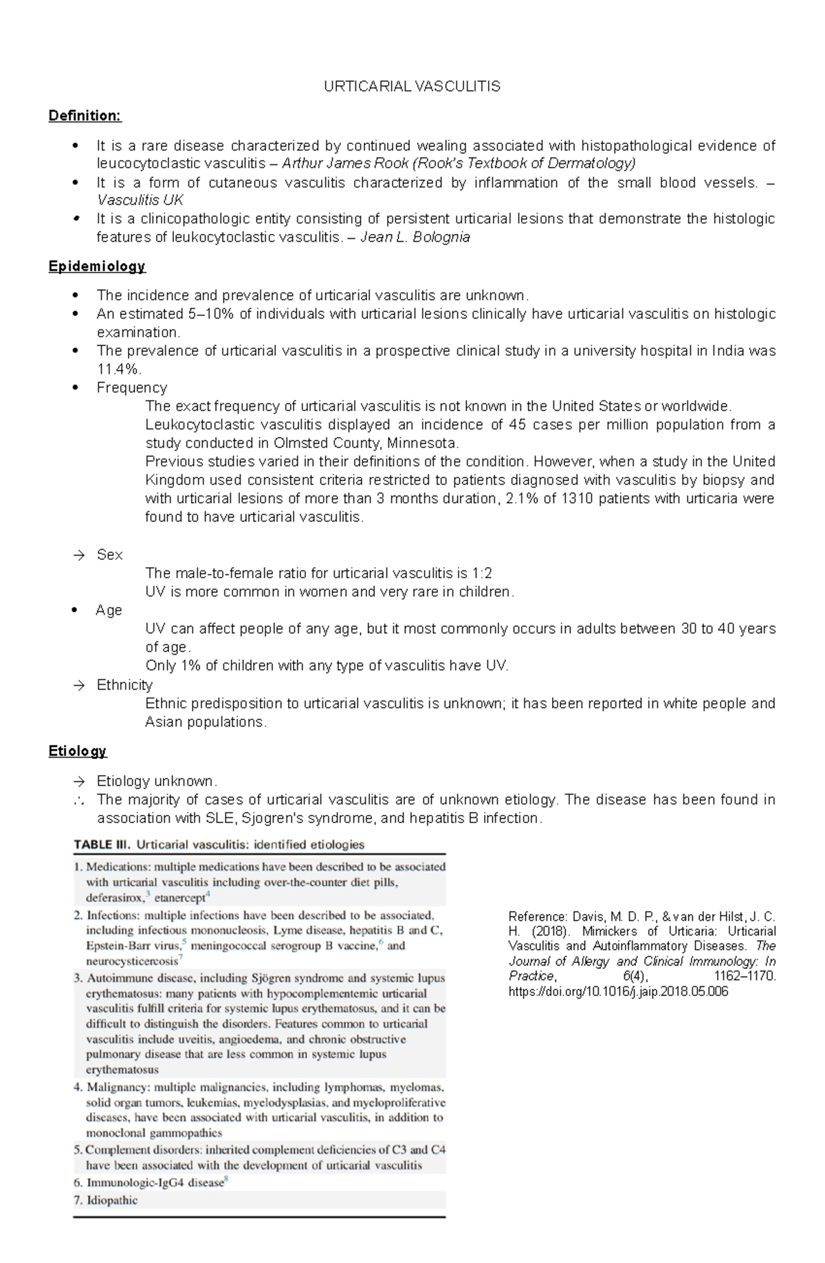 Urticarial Vasculitis Medical Background Final - URTICARIAL VASCULITIS ...