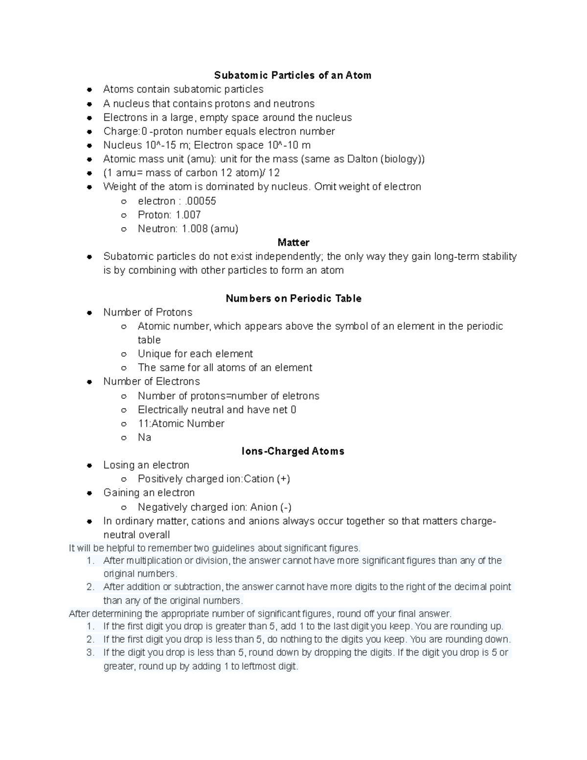 Class Notes Chemistry - Help for the first few chapters - Subatomic ...