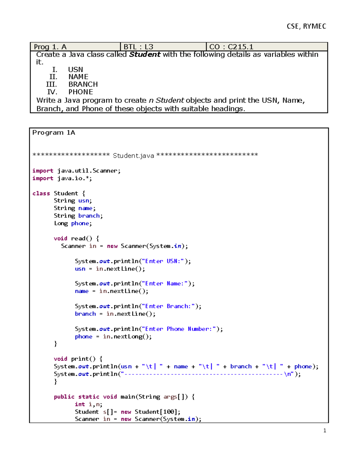 Win zip app ins - Prog 1. A BTL : L3 CO : C215. Create a Java class called Student with the ...