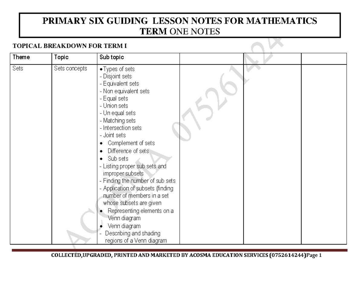Primary SIX Maths 1 - Data science - TOPICAL BREAKDOWN FOR TERM I Theme ...