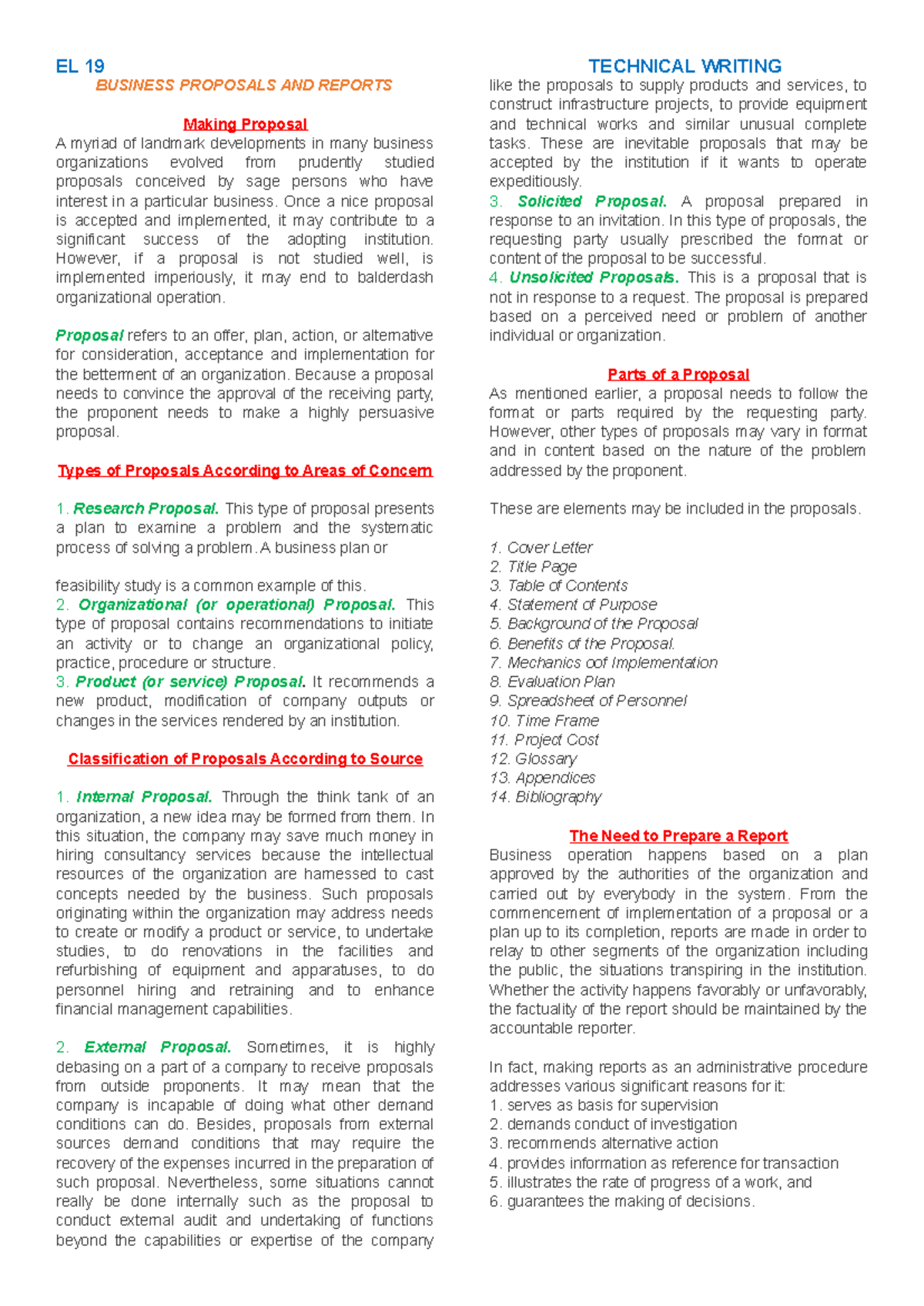 Technical Writing - BUSINESS PROPOSALS AND REPORTS Making Proposal A ...