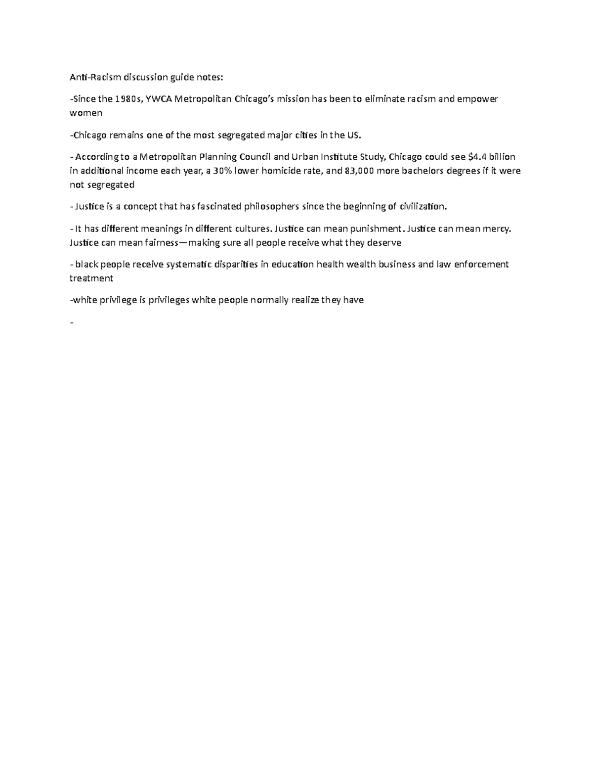 Anti Racism notes - Tracy Brigham pe101 - Anti-Racism discussion guide ...