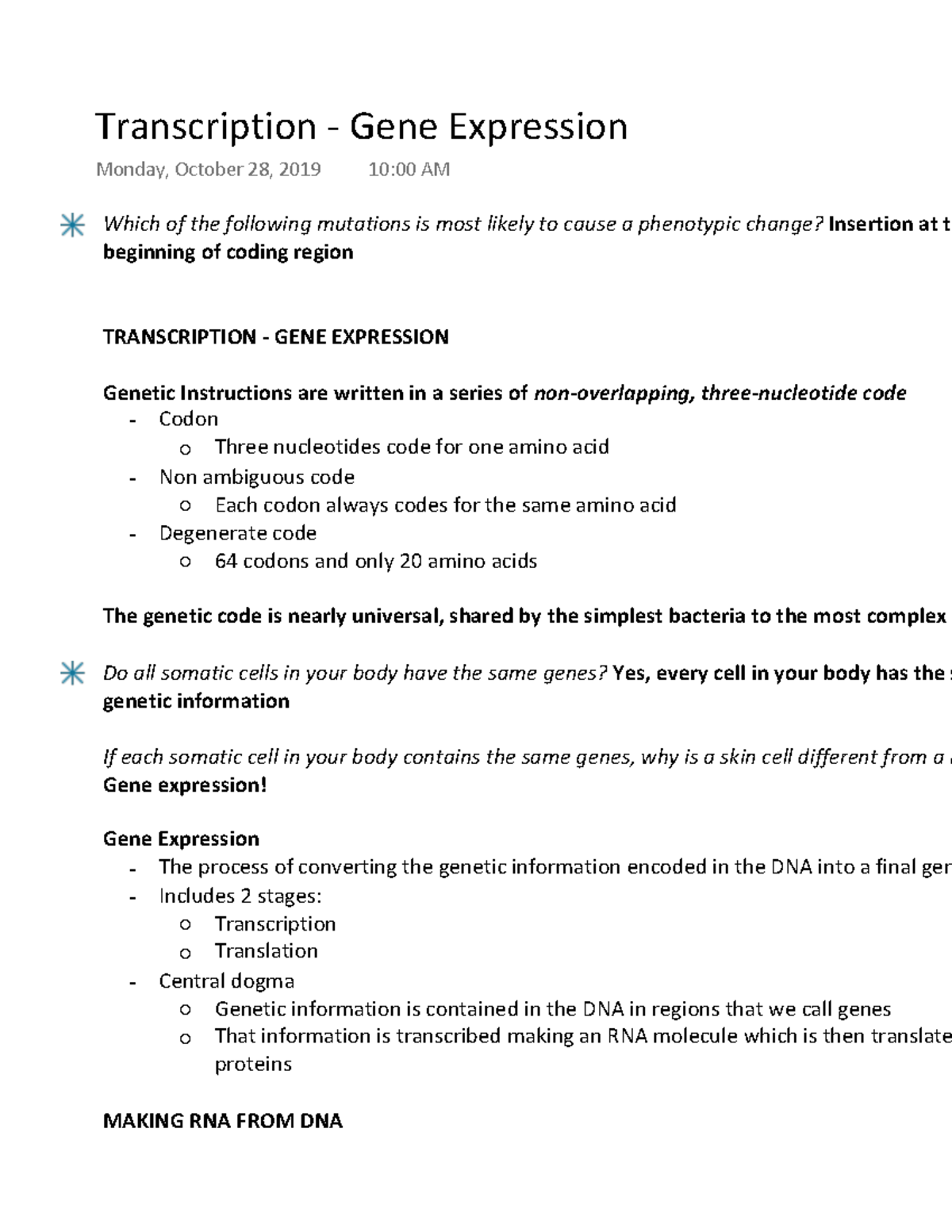Transcription - Gene Expression - Warning: TT: undefined function: 32 Which of the following ...