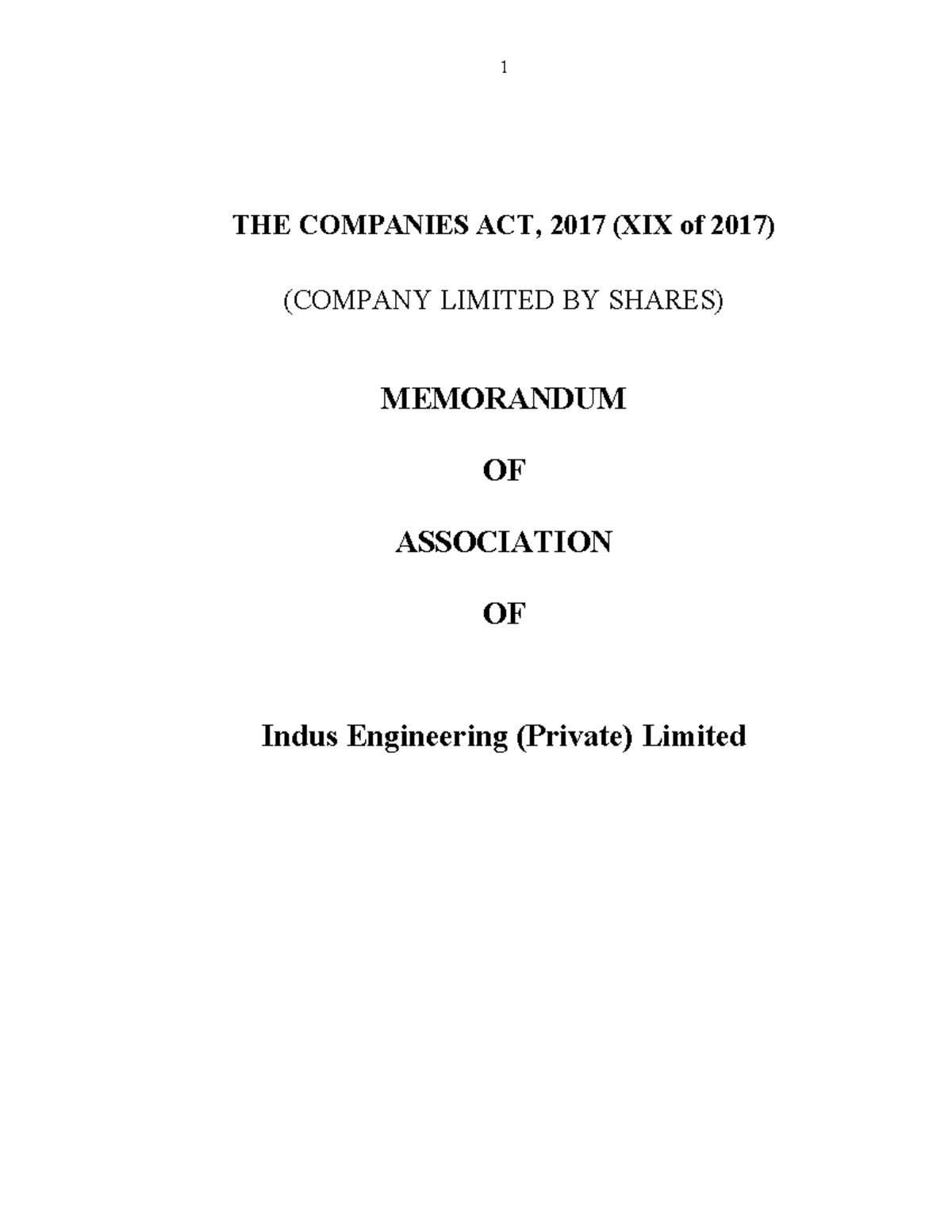 Memorandum of Association of Indus Engineering (Private) Limited for ...