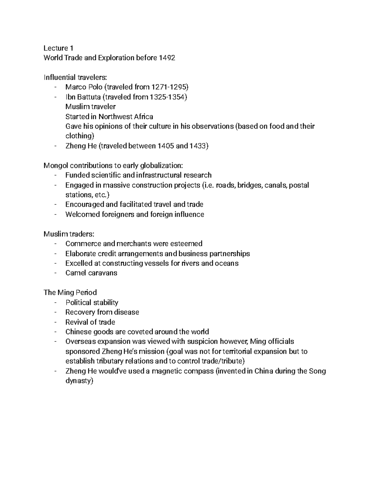 Week 1 Lecture Notes World Trade and Exploration - Lecture 1 World ...