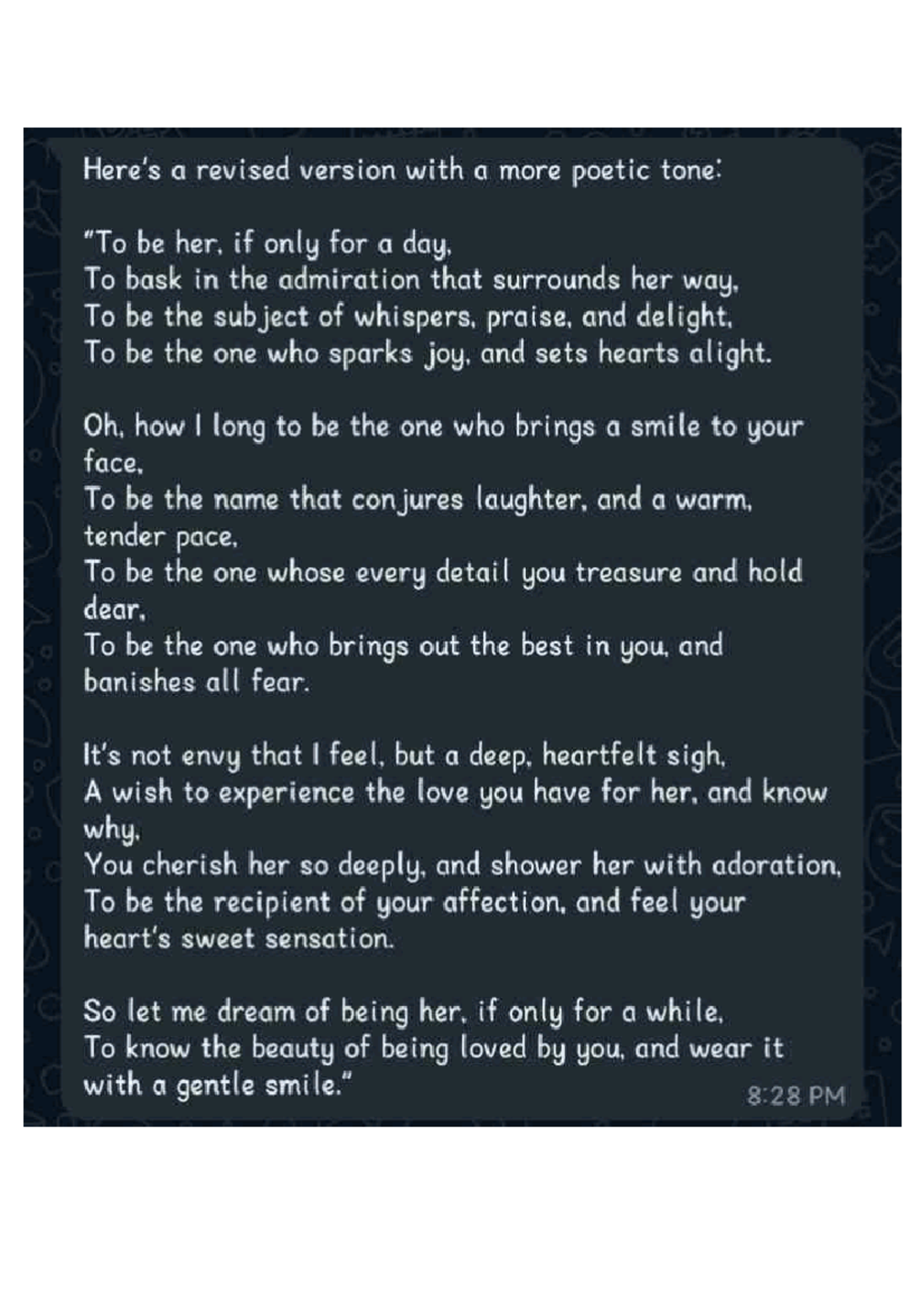 Studydoc - Poem - a revised version with a more poetic tone: be her, if ...