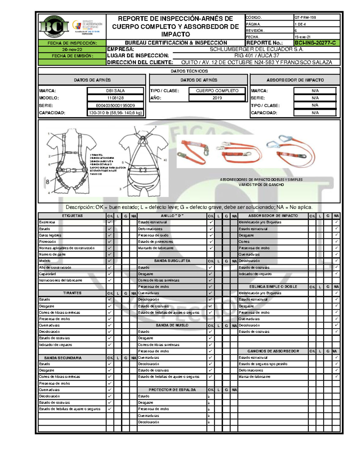 SLB Reporte DE Inspeccion Arnes Cuerpo Completo Y Linea DE VIDA - º ...