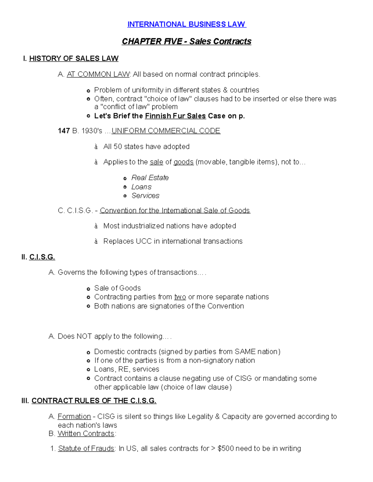 Chapter FIVE - Sales Contracts - INTERNATIONAL BUSINESS LAW CHAPTER ...