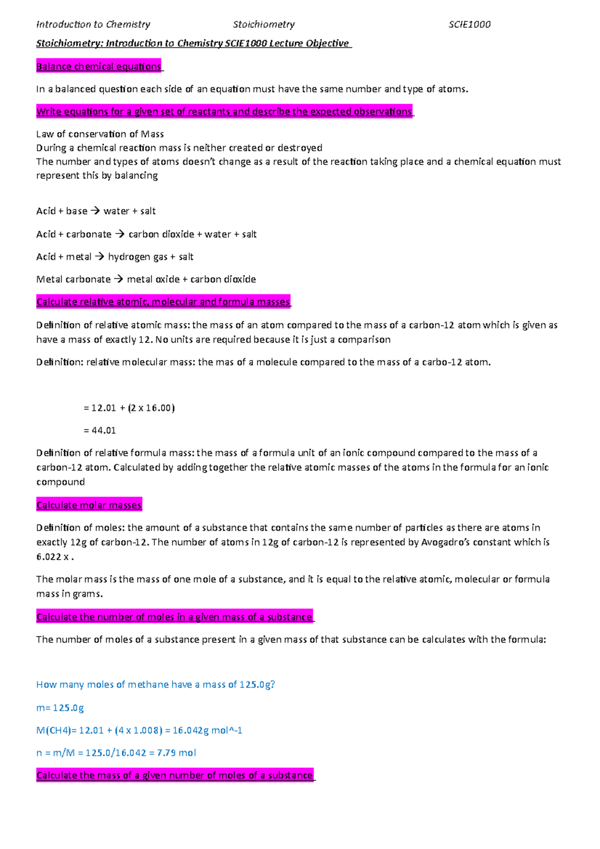 Lecture 3 - Introduction to Chemistry Stoichiometry SCIE Stoichiometry ...